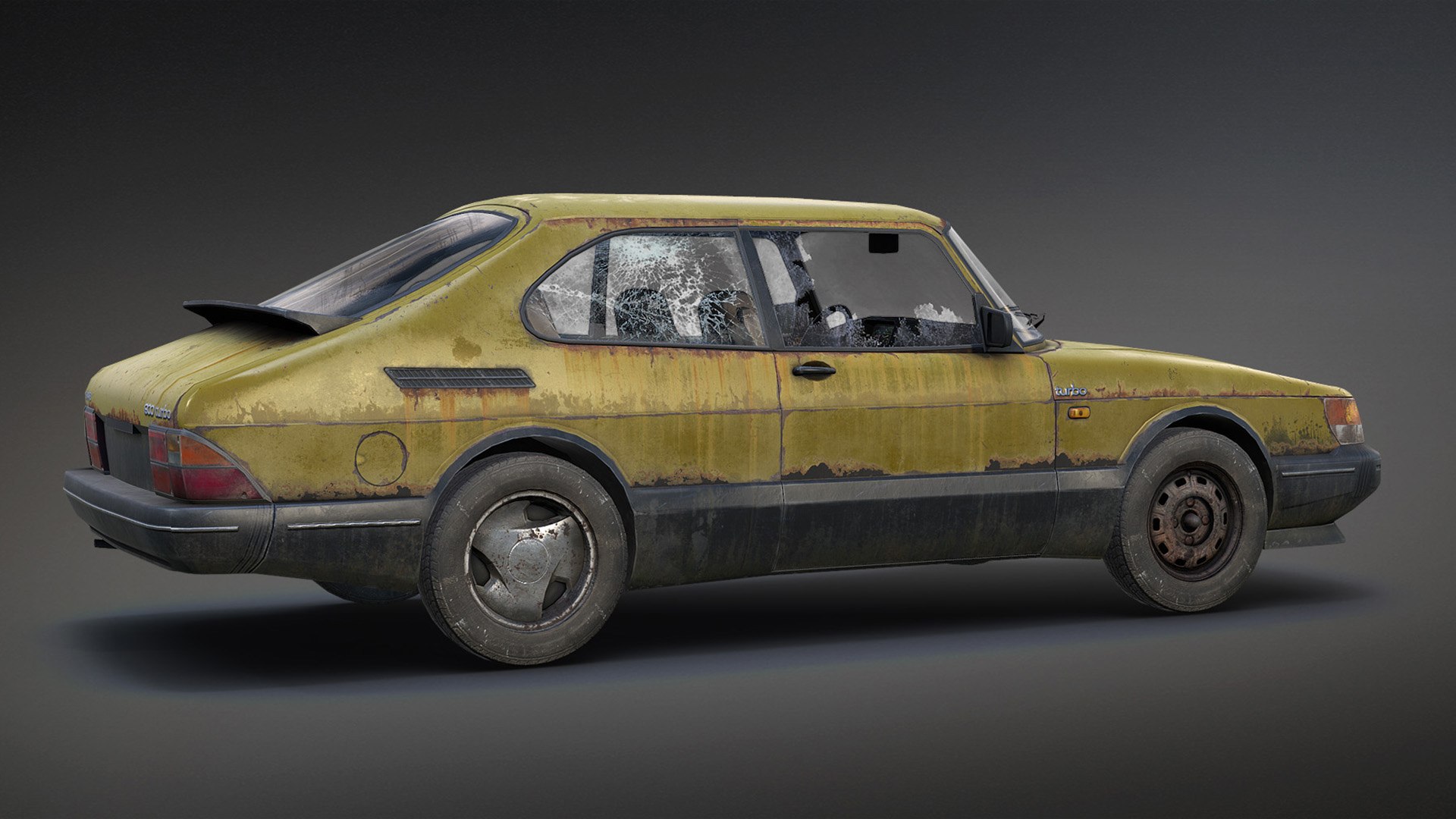Low-poly Rusty Saab 900 Obj