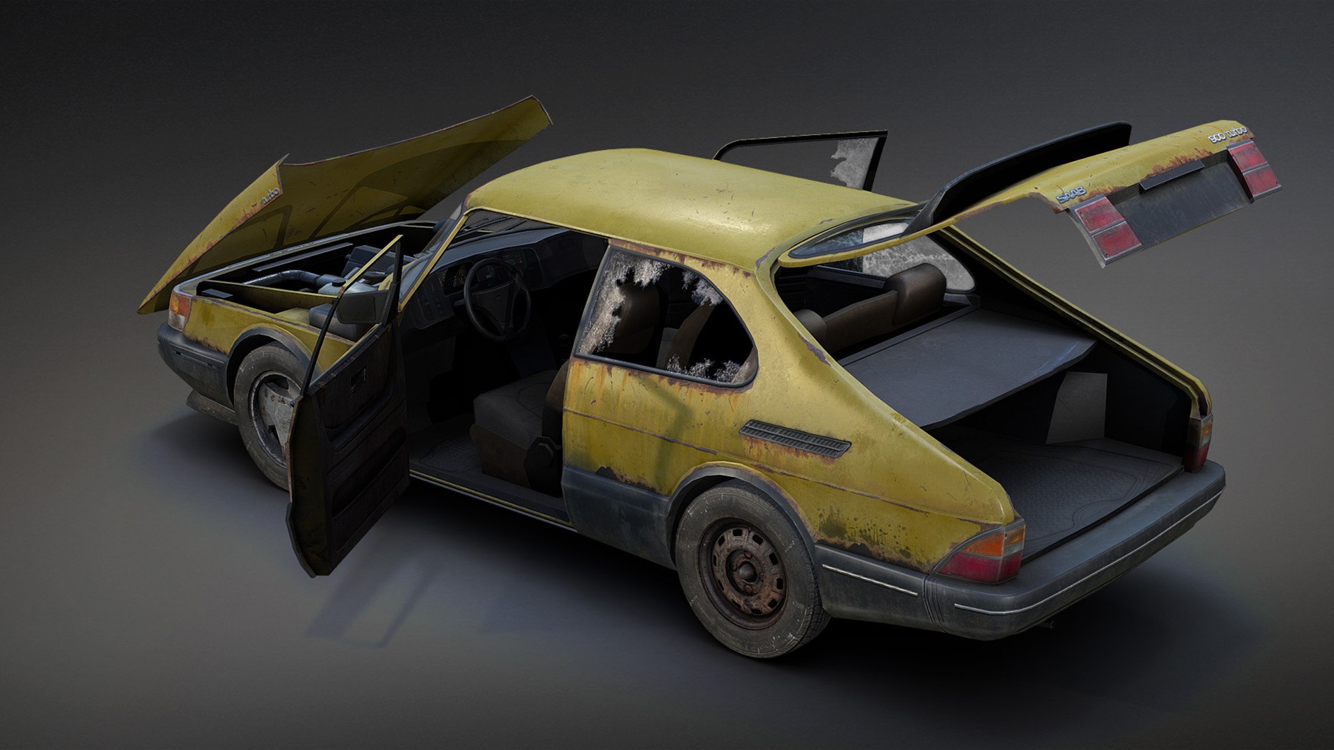 Low-poly Rusty Saab 900 Obj