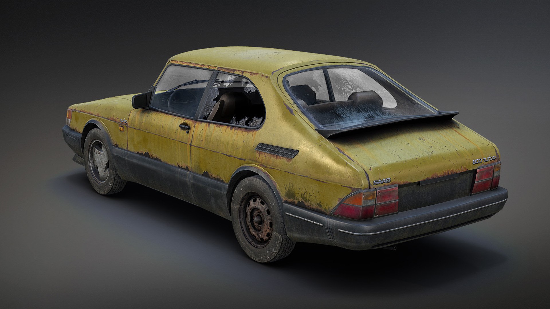 Low-poly Rusty Saab 900 Obj