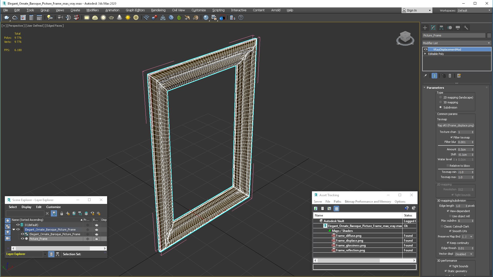 Elegant Ornate Baroque Picture Frame 3D Model - TurboSquid 2280691