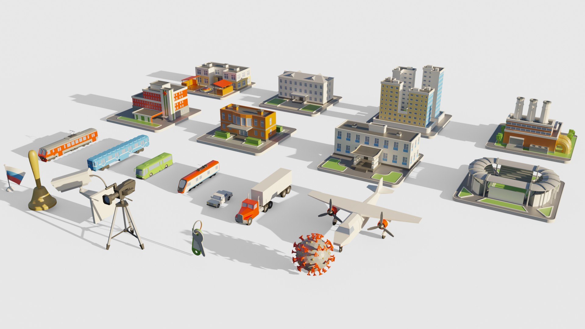 Stylized low poly buildings and assets pack 3D model - TurboSquid 1806940