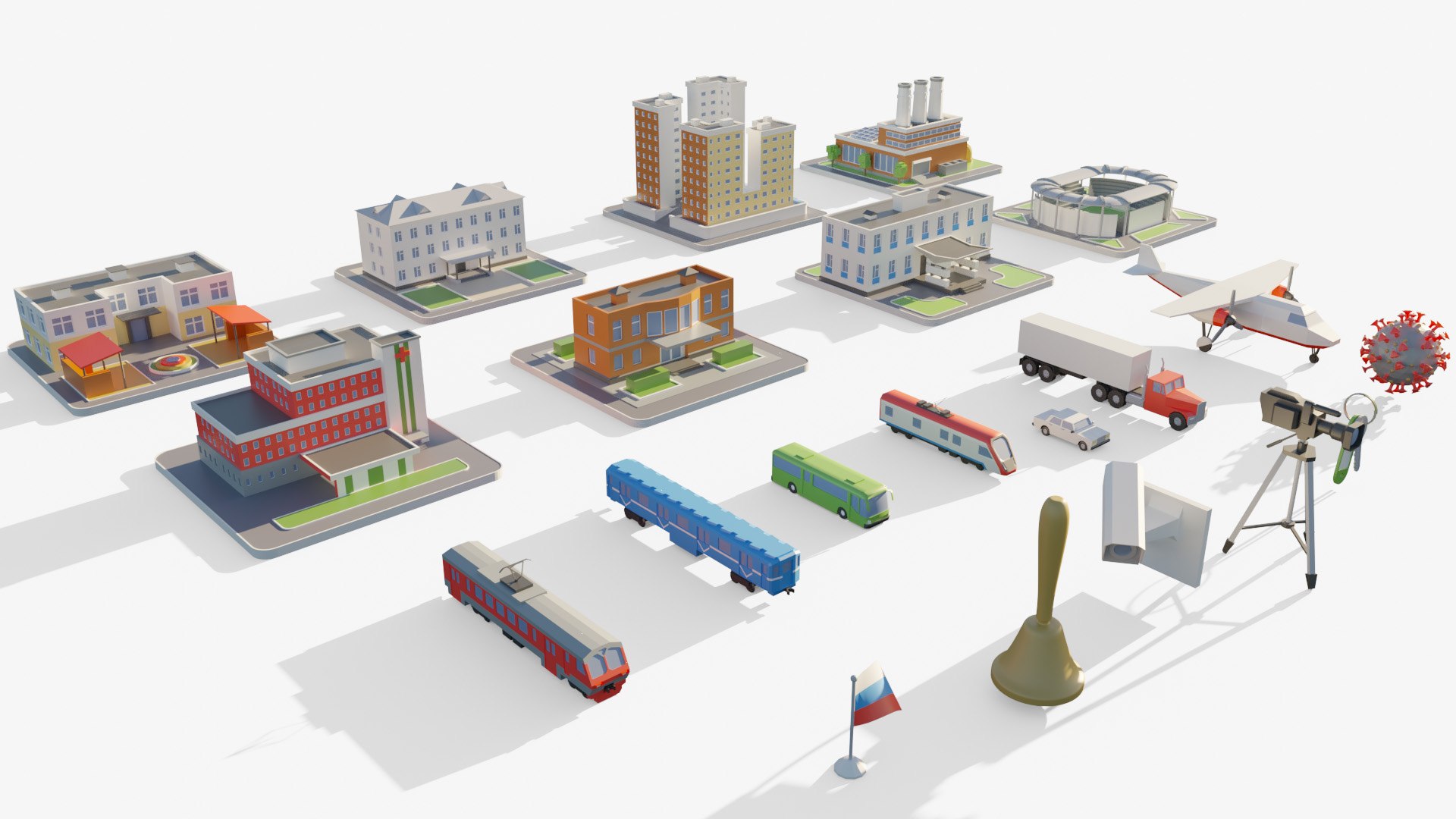 Stylized low poly buildings and assets pack 3D model - TurboSquid 1806940