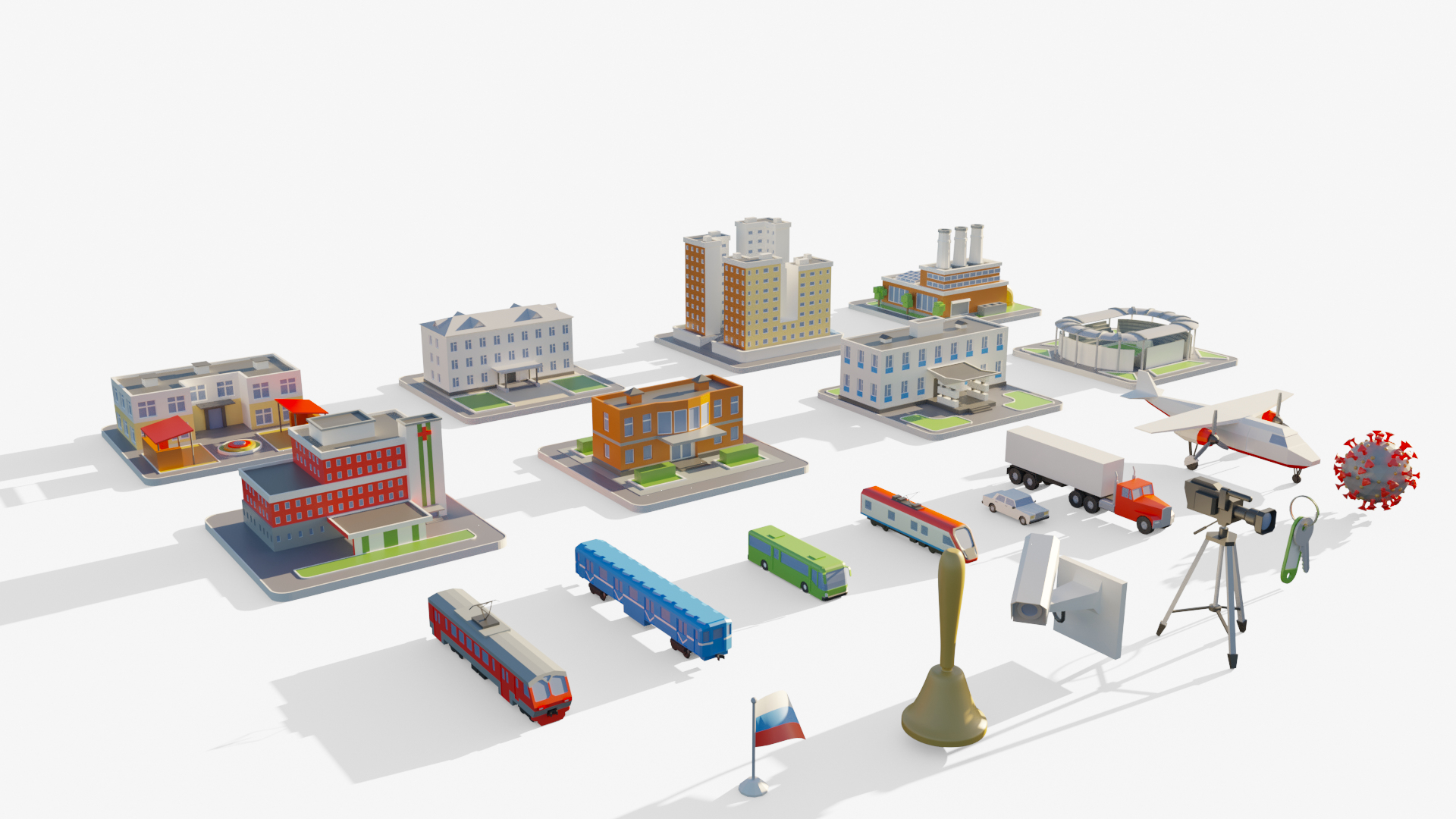 Stylized low poly buildings and assets pack 3D model - TurboSquid 1806940