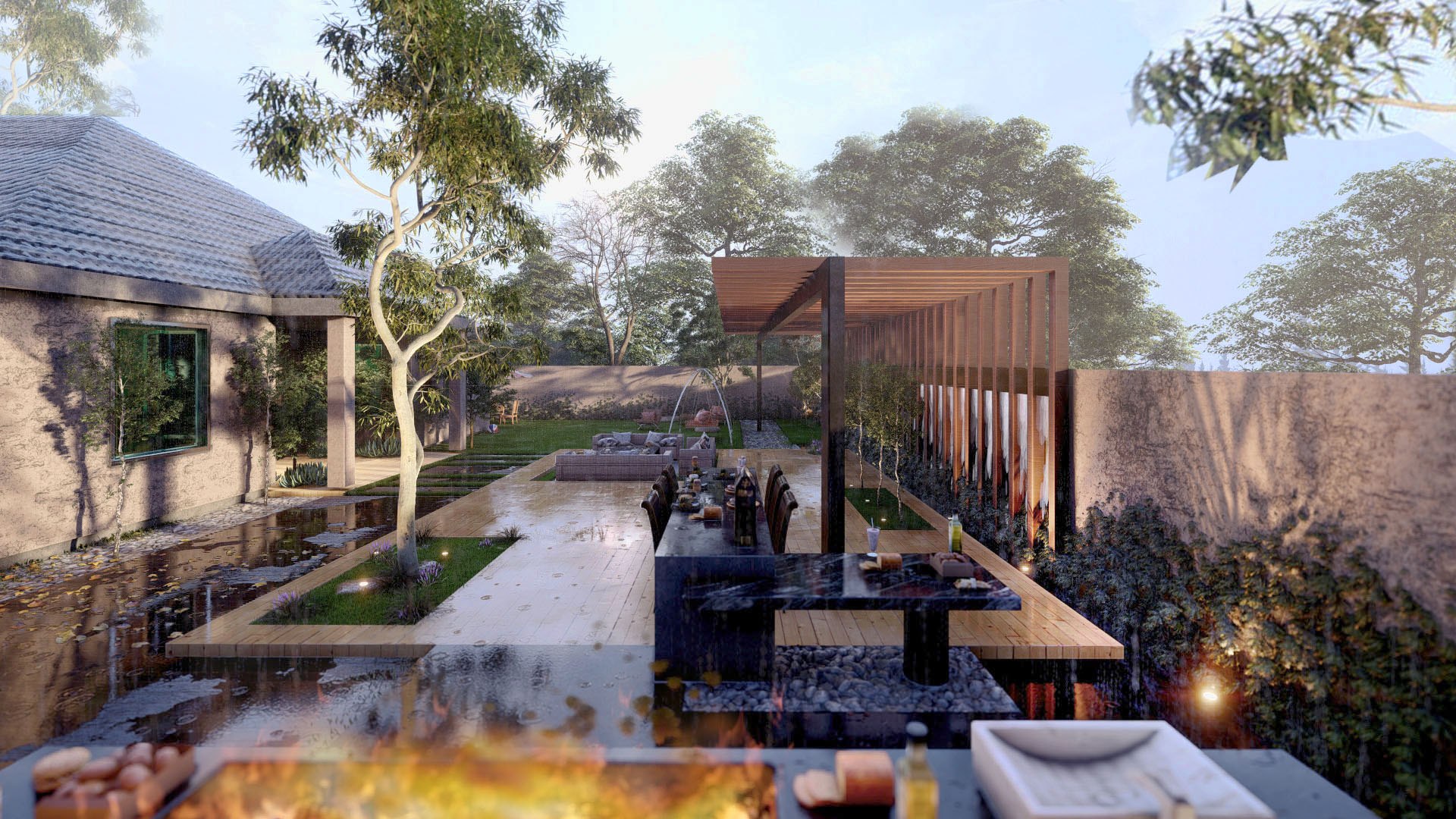 Villa Backyard American Style House Landscape Revit Lumion FBX CAD 3D Model - TurboSquid 2117069