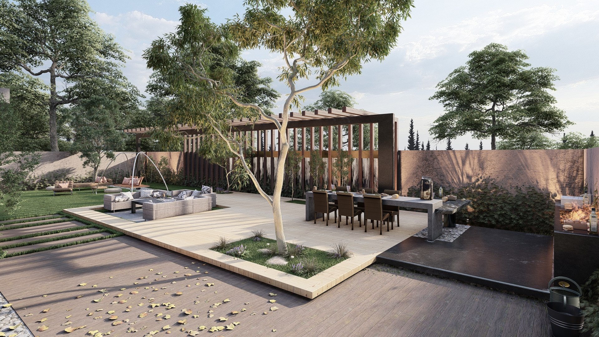 Villa Backyard American Style House Landscape Revit Lumion FBX CAD 3D ...
