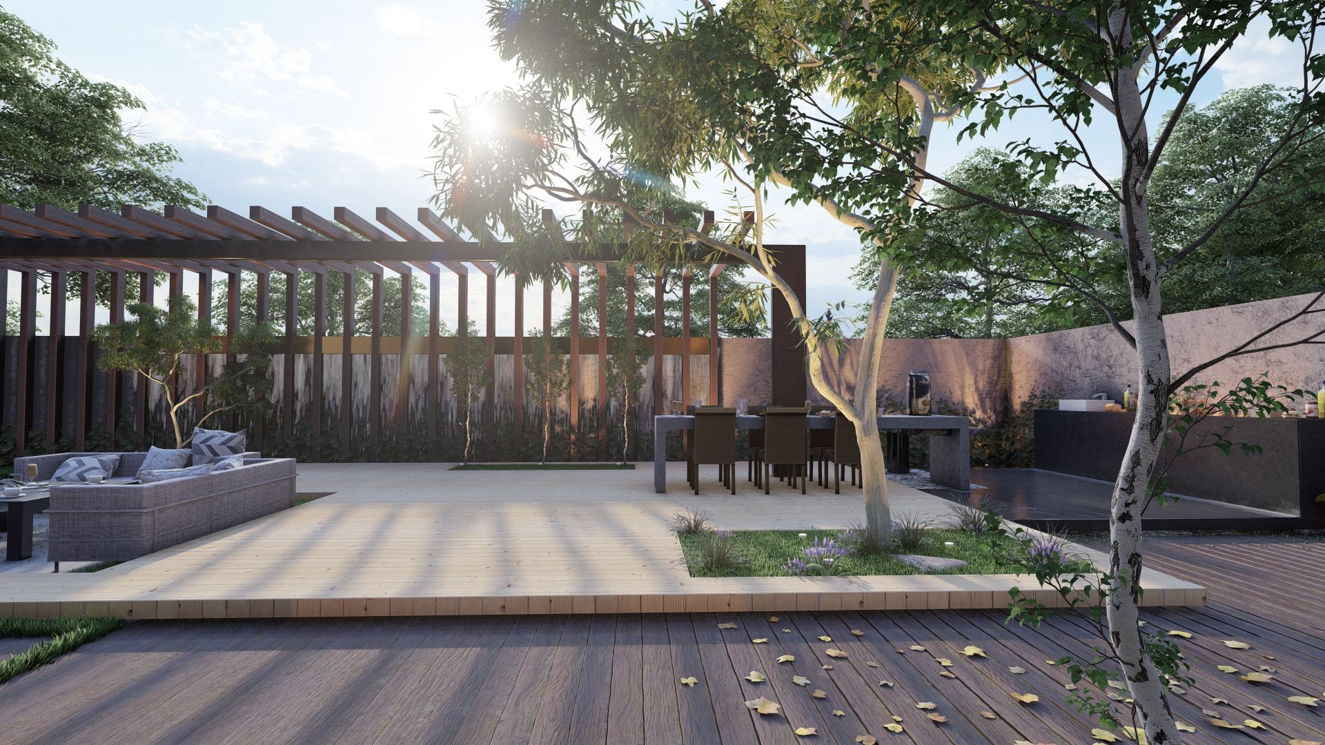 Villa Backyard American Style House Landscape Revit Lumion FBX CAD 3D ...
