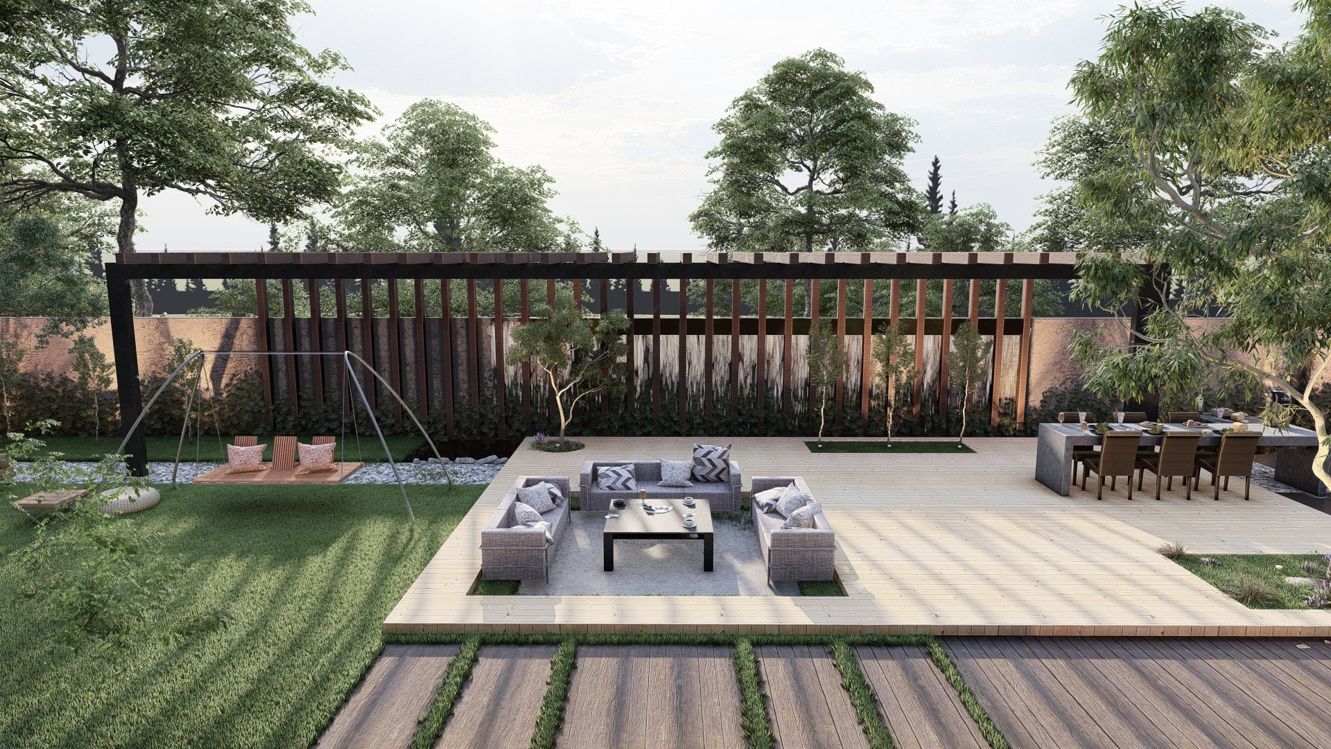 Villa Backyard American Style House Landscape Revit Lumion FBX CAD 3D ...