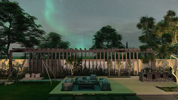 modelo 3d Villa patio trasero casa de estilo americano paisaje Revit ...