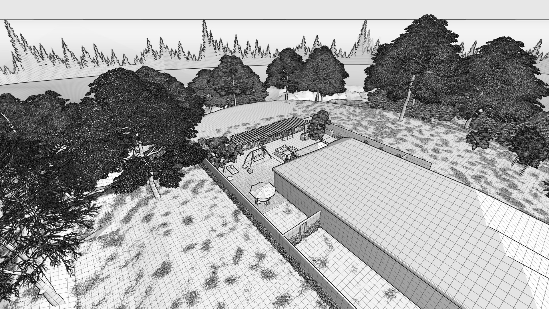 Villa Backyard American Style House Landscape Revit Lumion FBX CAD 3D Model - TurboSquid 2117069