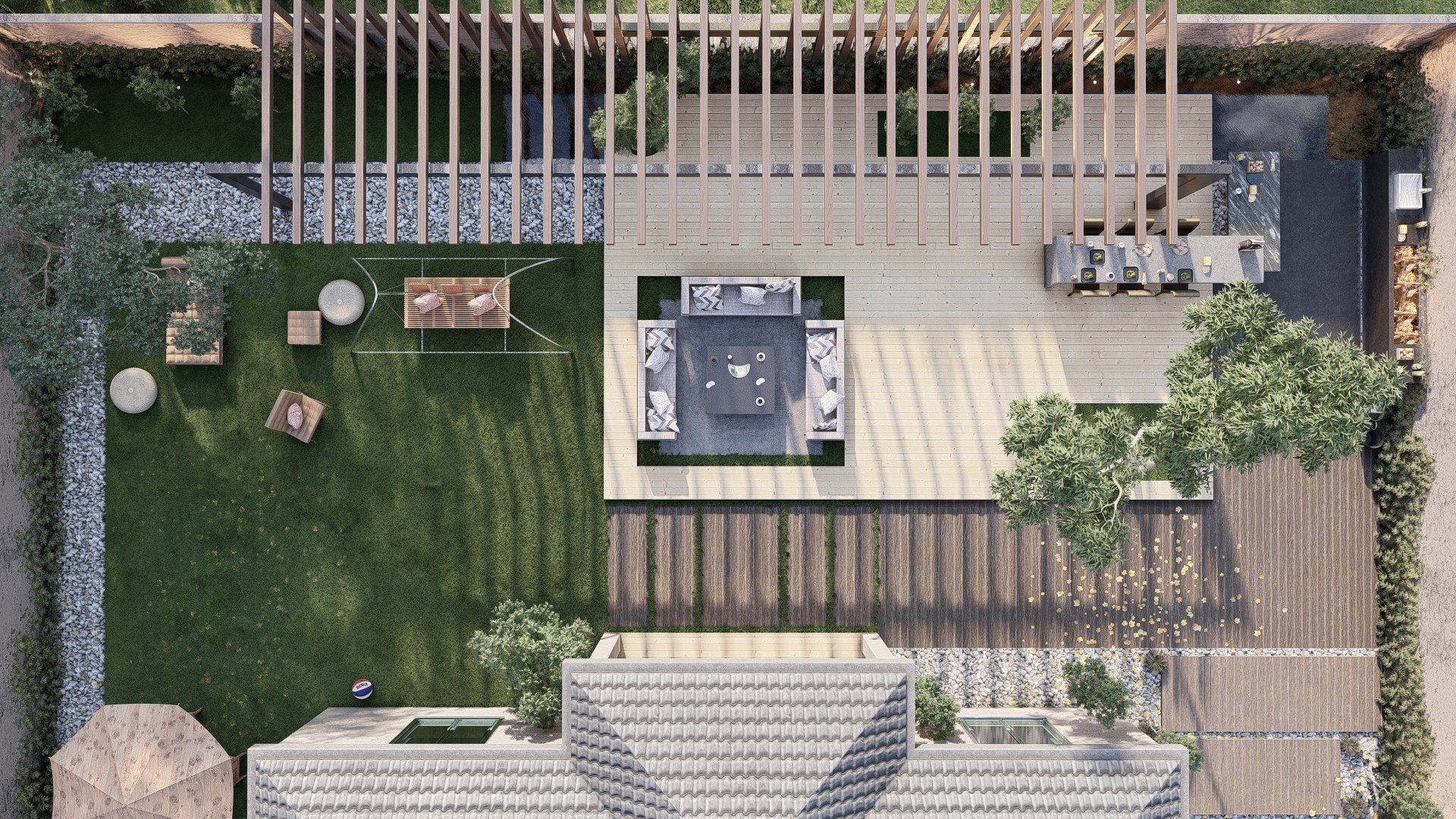 Villa Backyard American Style House Landscape Revit Lumion FBX CAD 3D ...