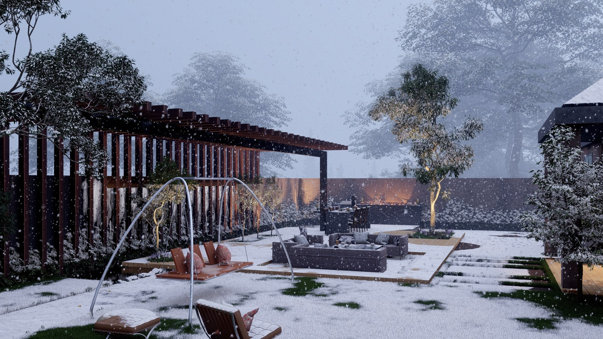 Villa Backyard American Style House Landscape Revit Lumion FBX CAD 3D ...