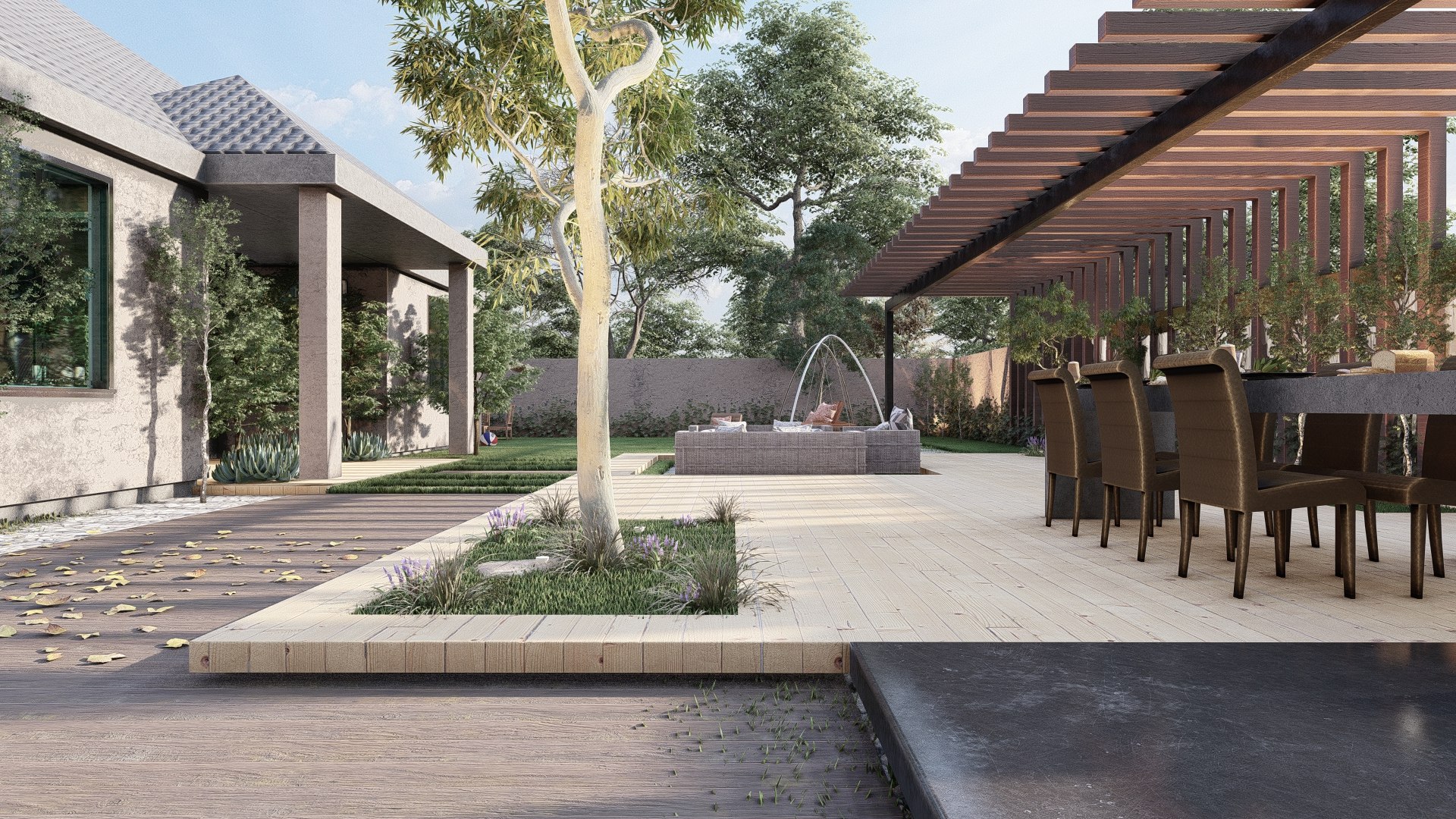 Villa Backyard American Style House Landscape Revit Lumion FBX CAD 3D ...