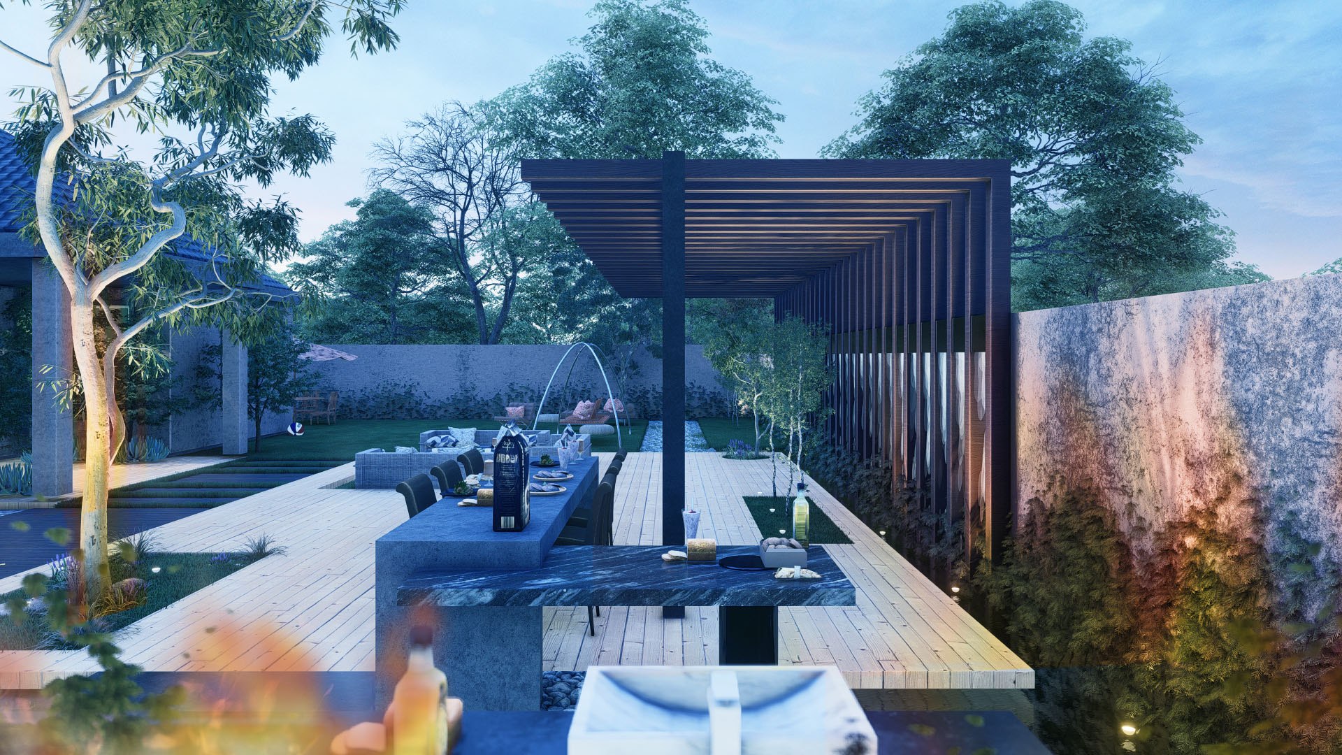 Villa Backyard American Style House Landscape Revit Lumion FBX CAD 3D ...