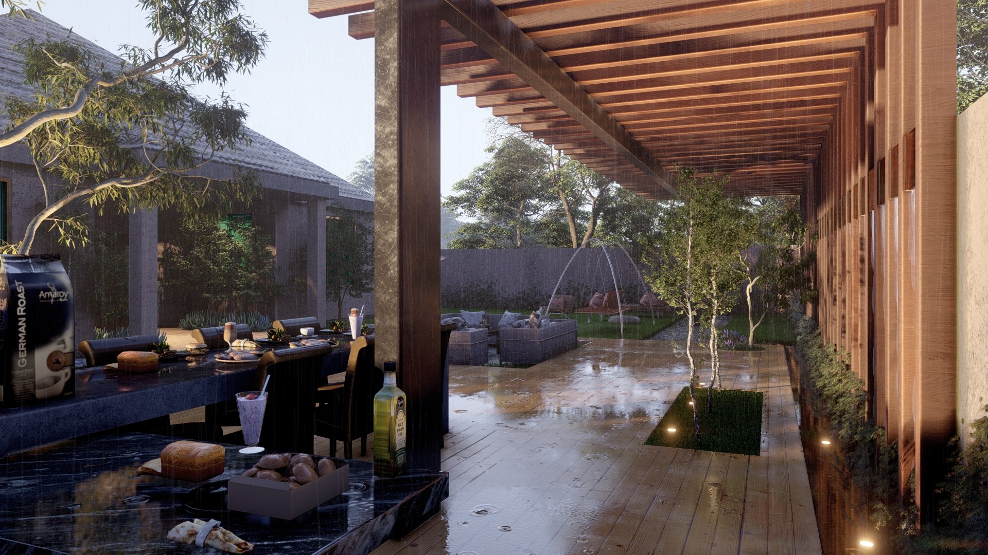 Villa Backyard American Style House Landscape Revit Lumion FBX CAD 3D Model - TurboSquid 2117069