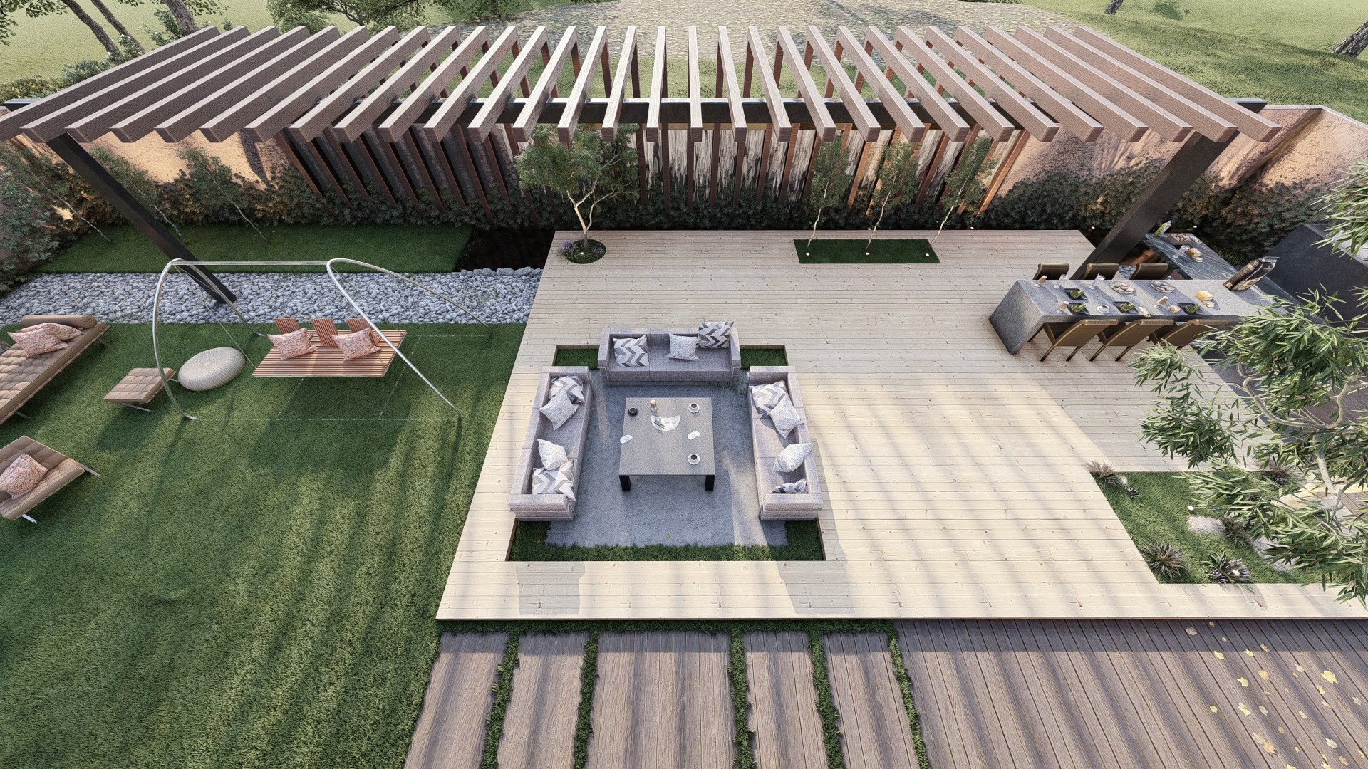 Villa Backyard American Style House Landscape Revit Lumion FBX CAD 3D ...