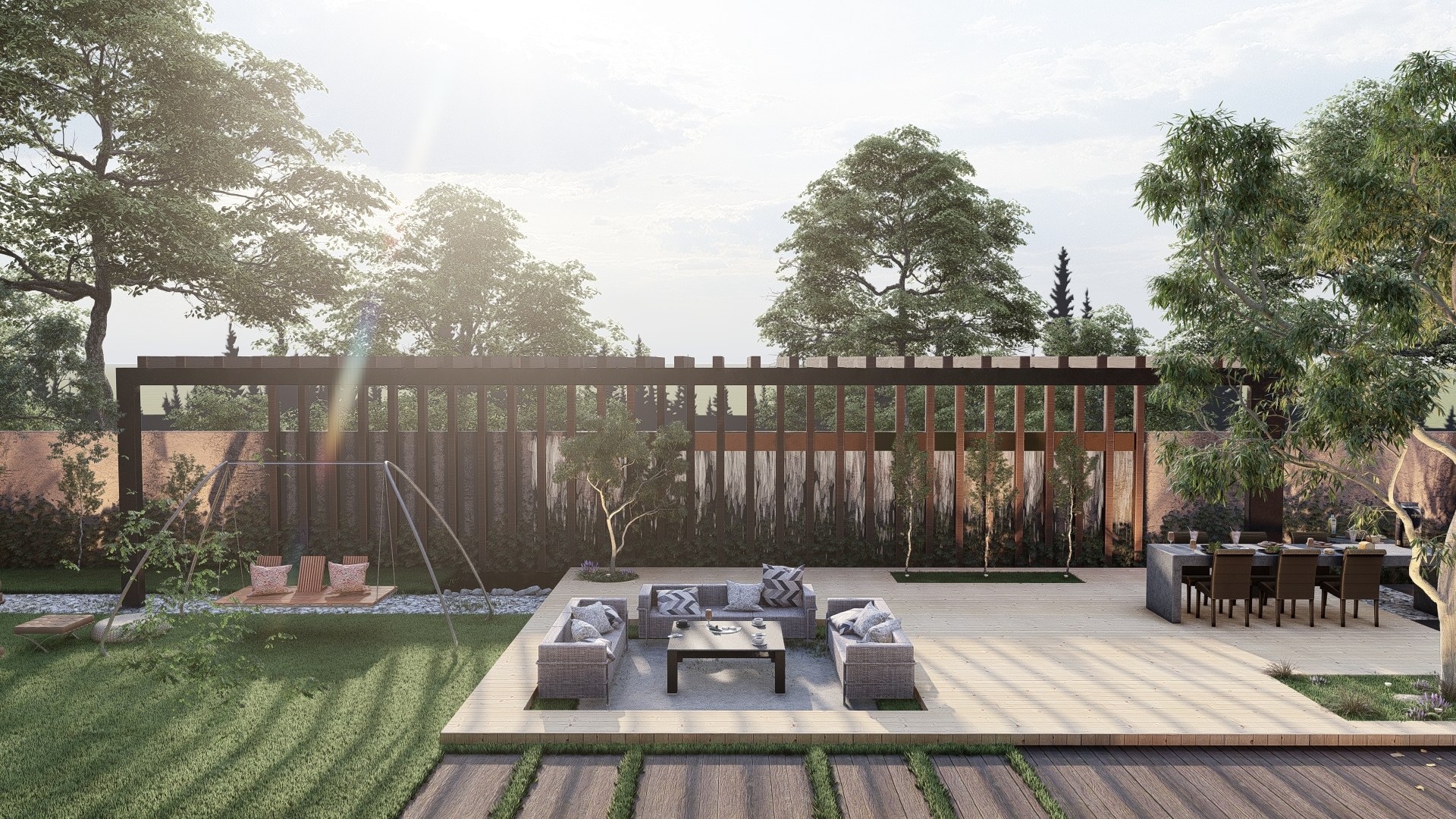 Villa Backyard American Style House Landscape Revit Lumion FBX CAD 3D ...