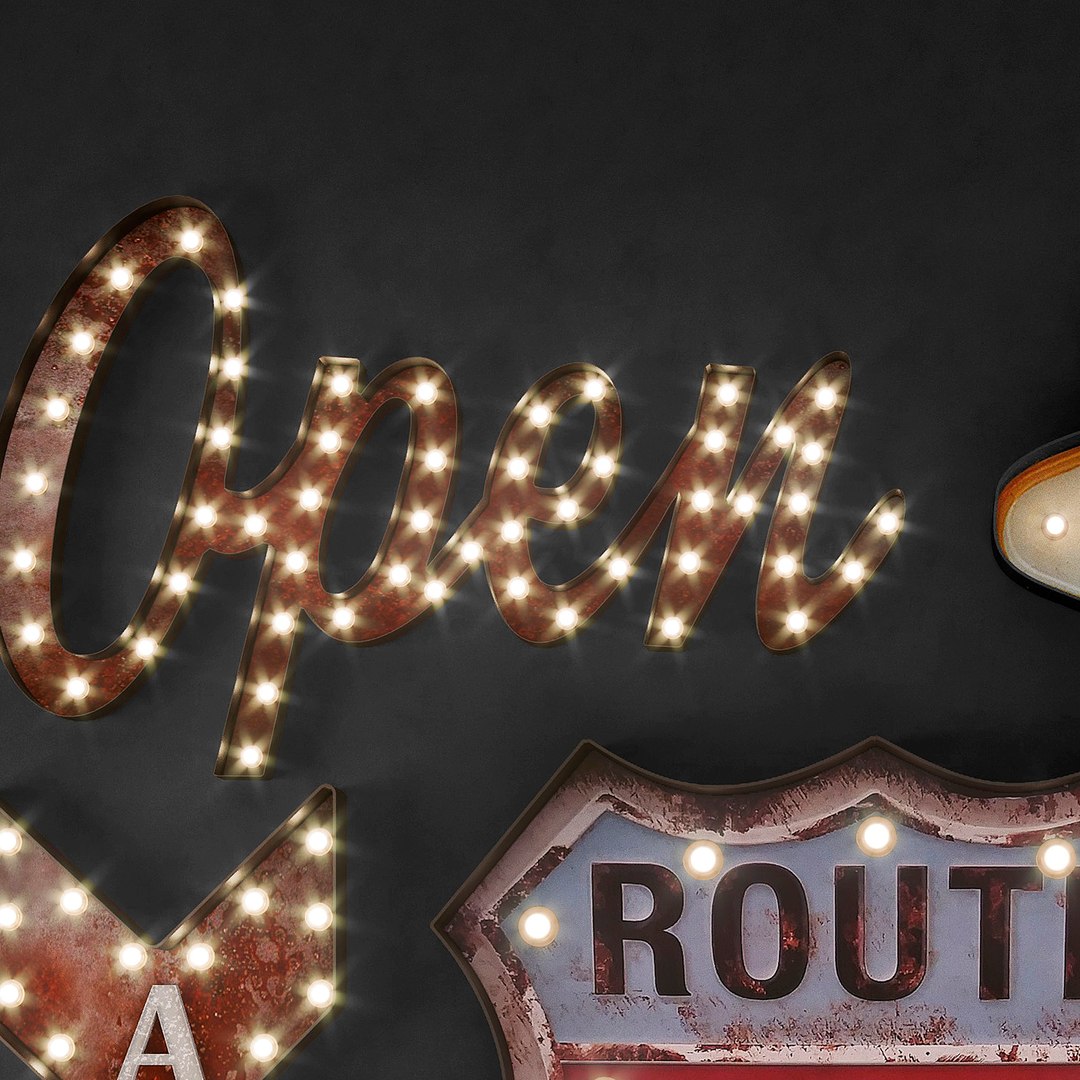 Lighted Metal Sign Set 3D Model - TurboSquid 1646150
