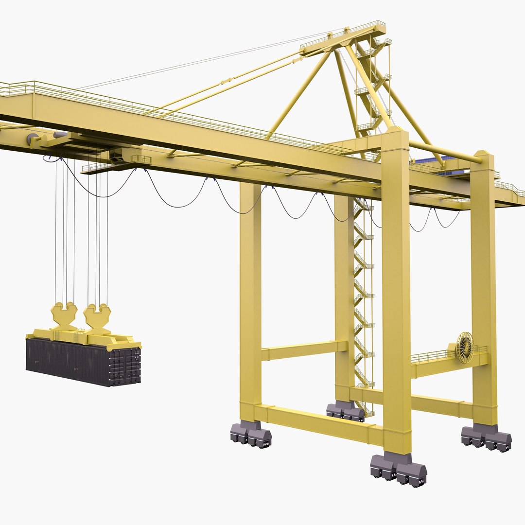 3D Port Container Crane Yellow with Container - TurboSquid 1720777