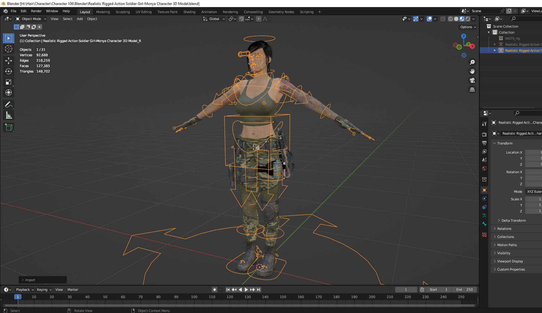 Realistic Rigged Action Soldier Girl-Monya Character 3D Model 3D Model ...
