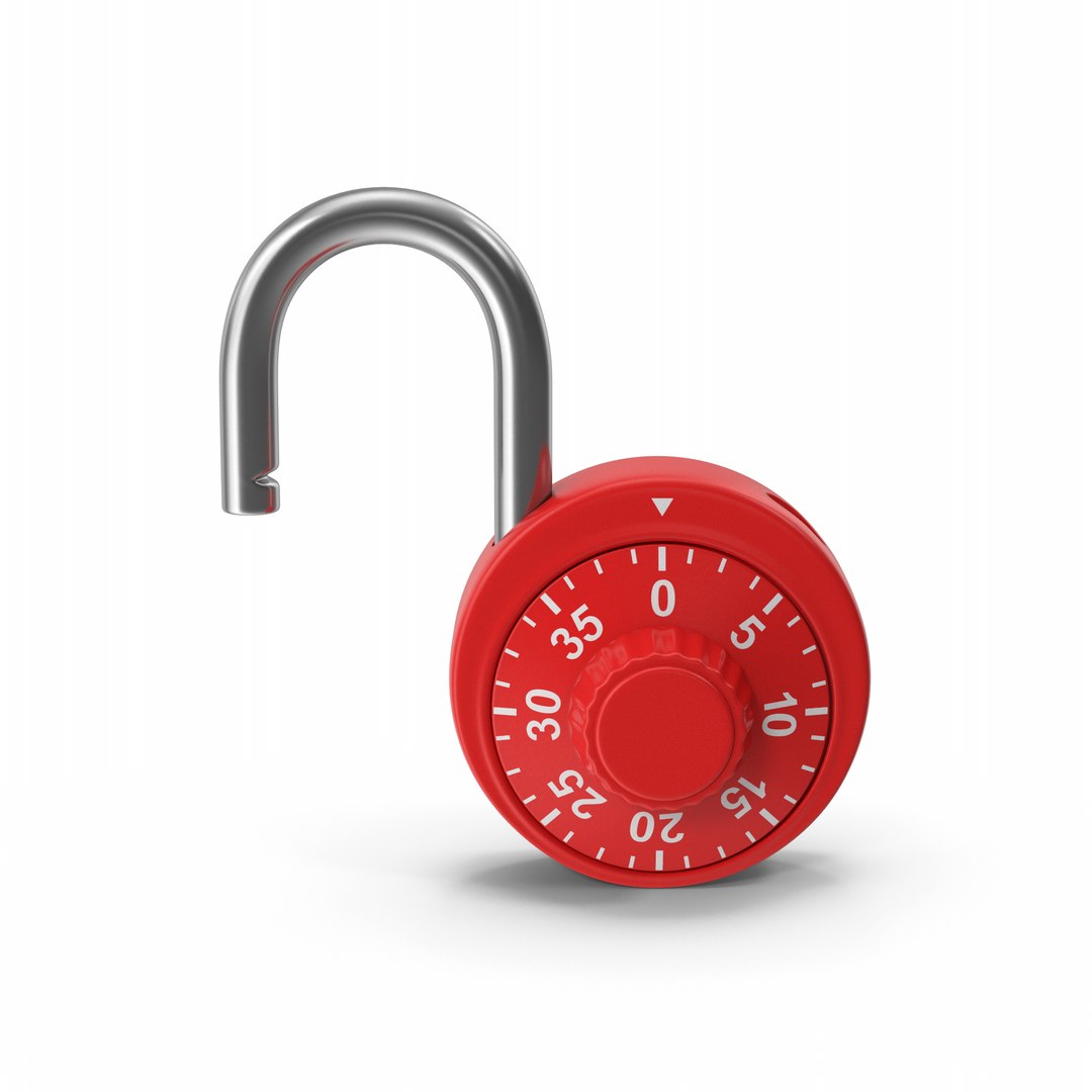 3D Red Combination Round Padlock Opened model - TurboSquid 2140134