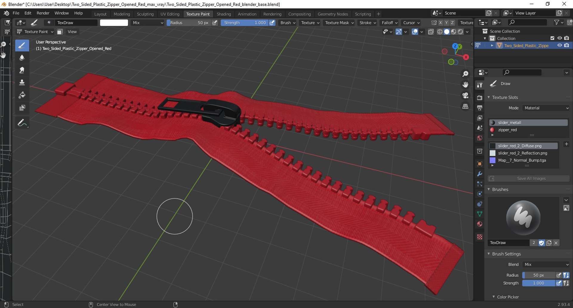 Two Sided Plastic Zipper Opened Red model - TurboSquid 1793882