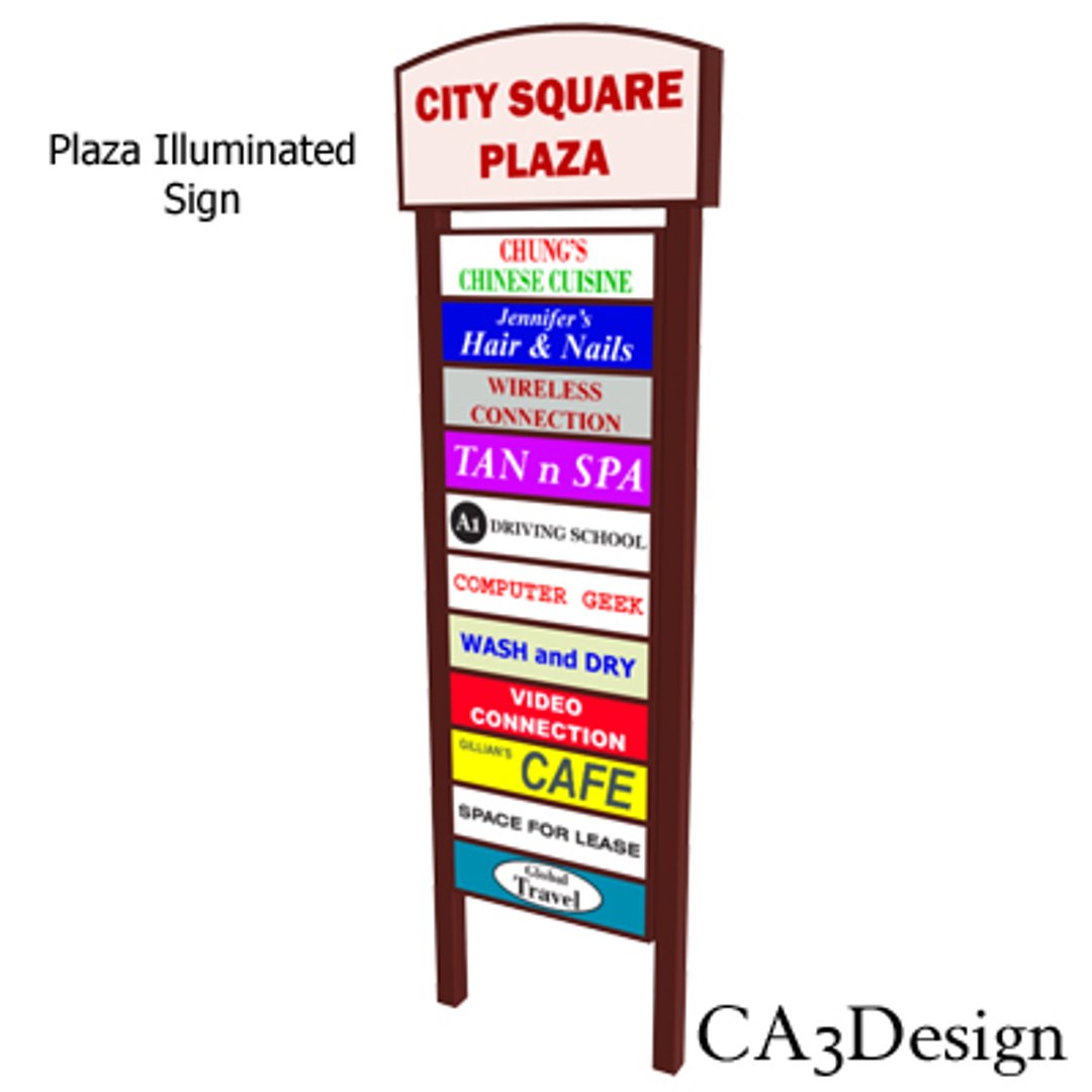3d Model Of Plaza Illuminated Sign