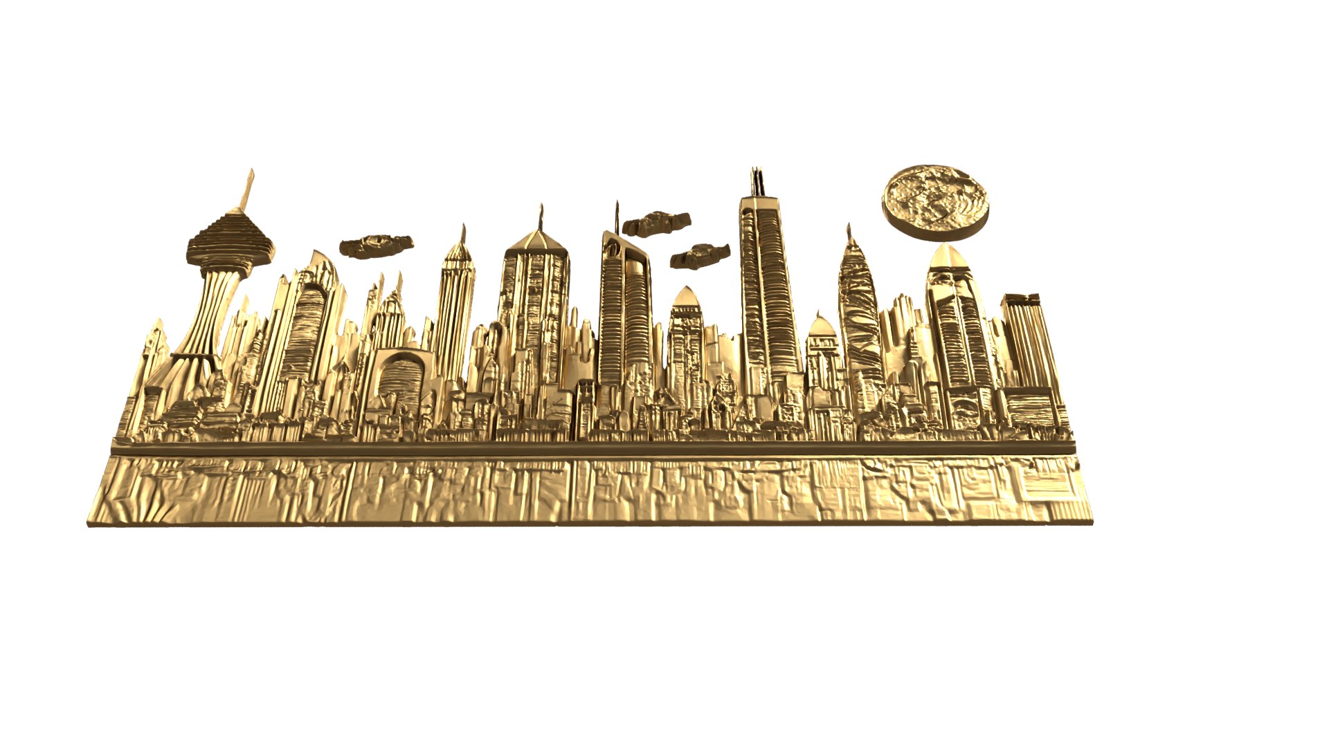 Futuristic Cityscape Printable Relief Wall Panel Decor Set 04 Model ...