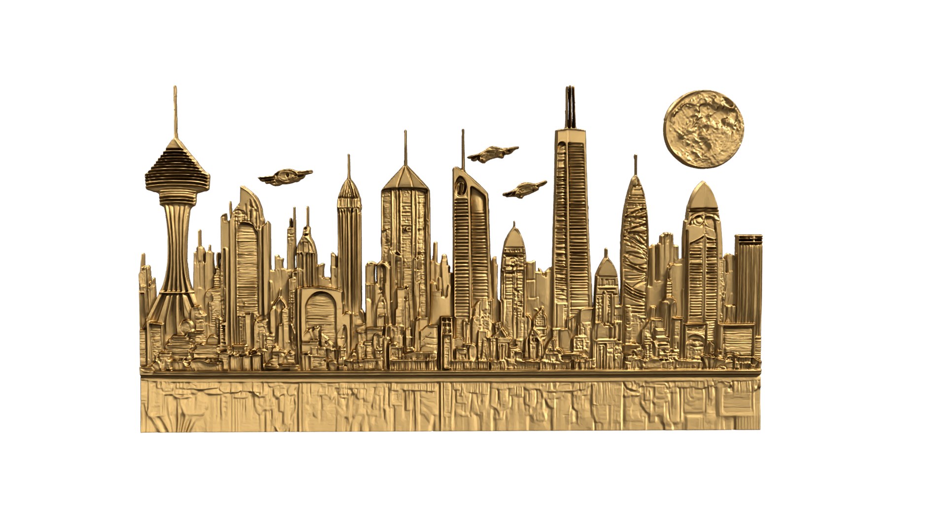 Futuristic Cityscape Printable Relief Wall Panel Decor Set 04 Model ...