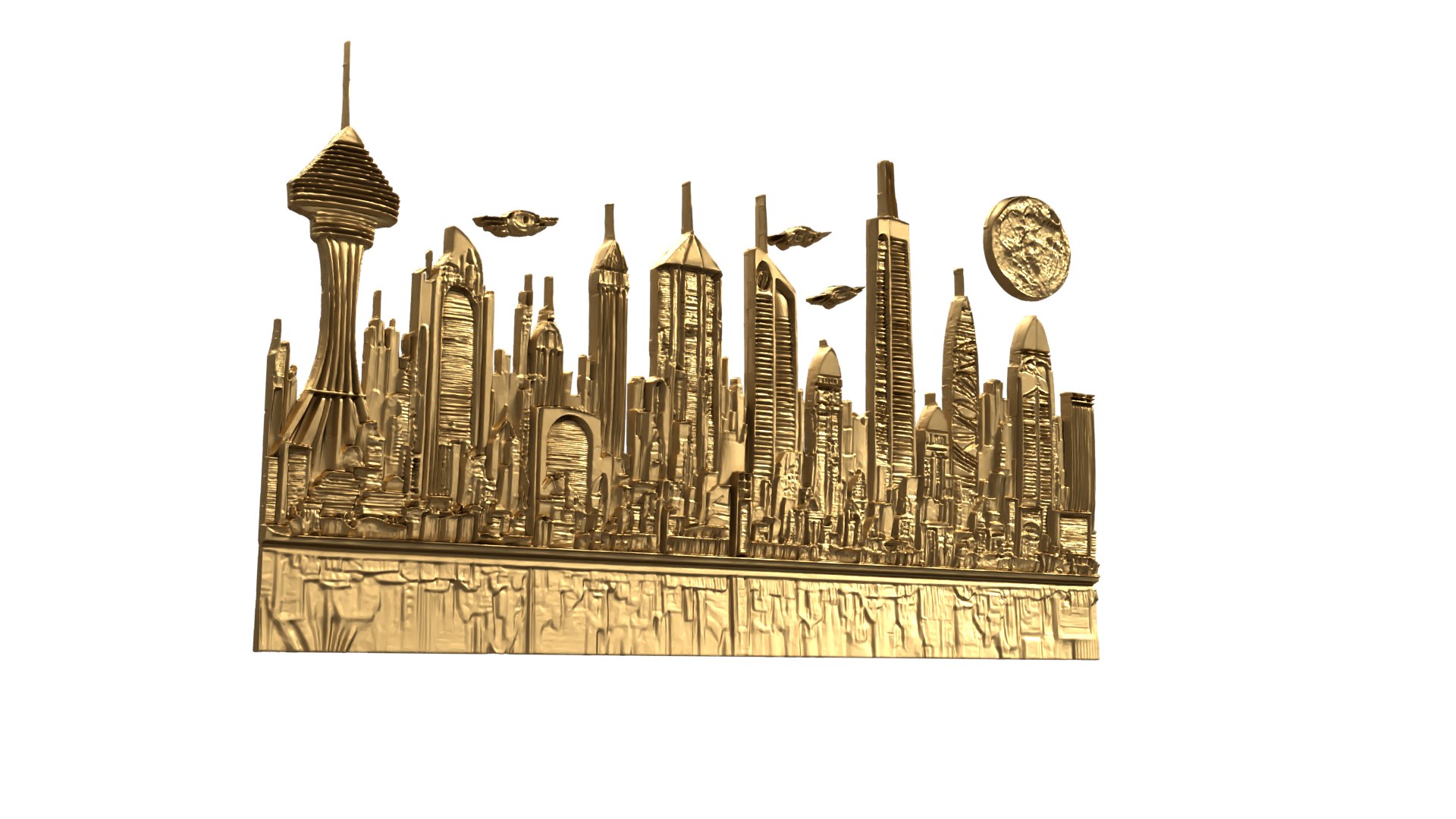 Futuristic Cityscape Printable Relief Wall Panel Decor Set 04 Model ...