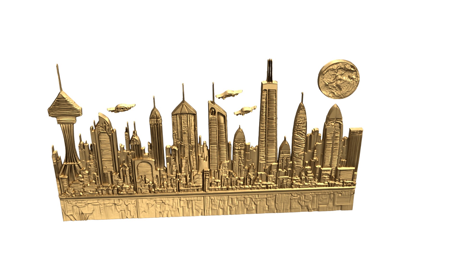 Futuristic Cityscape Printable Relief Wall Panel Decor Set 04 Model ...