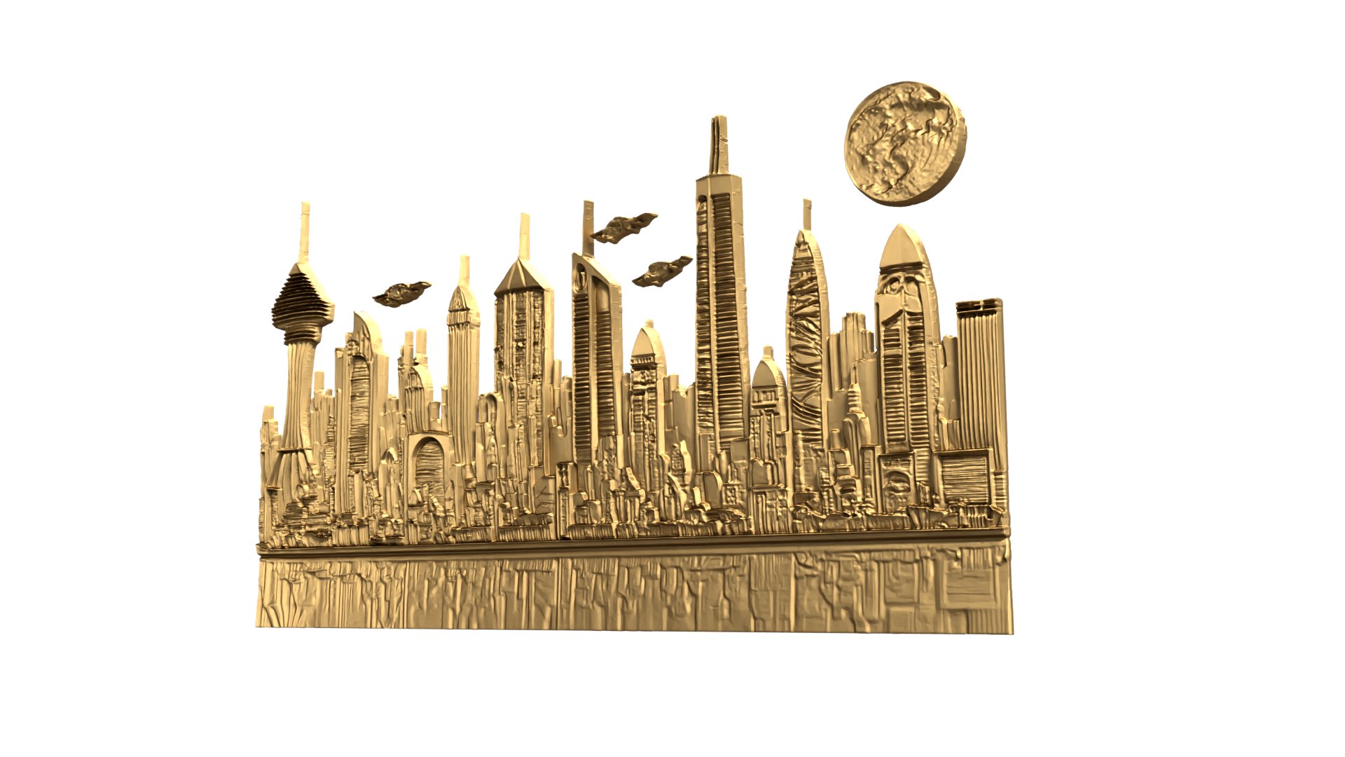 Futuristic Cityscape Printable Relief Wall Panel Decor Set 04 Model ...