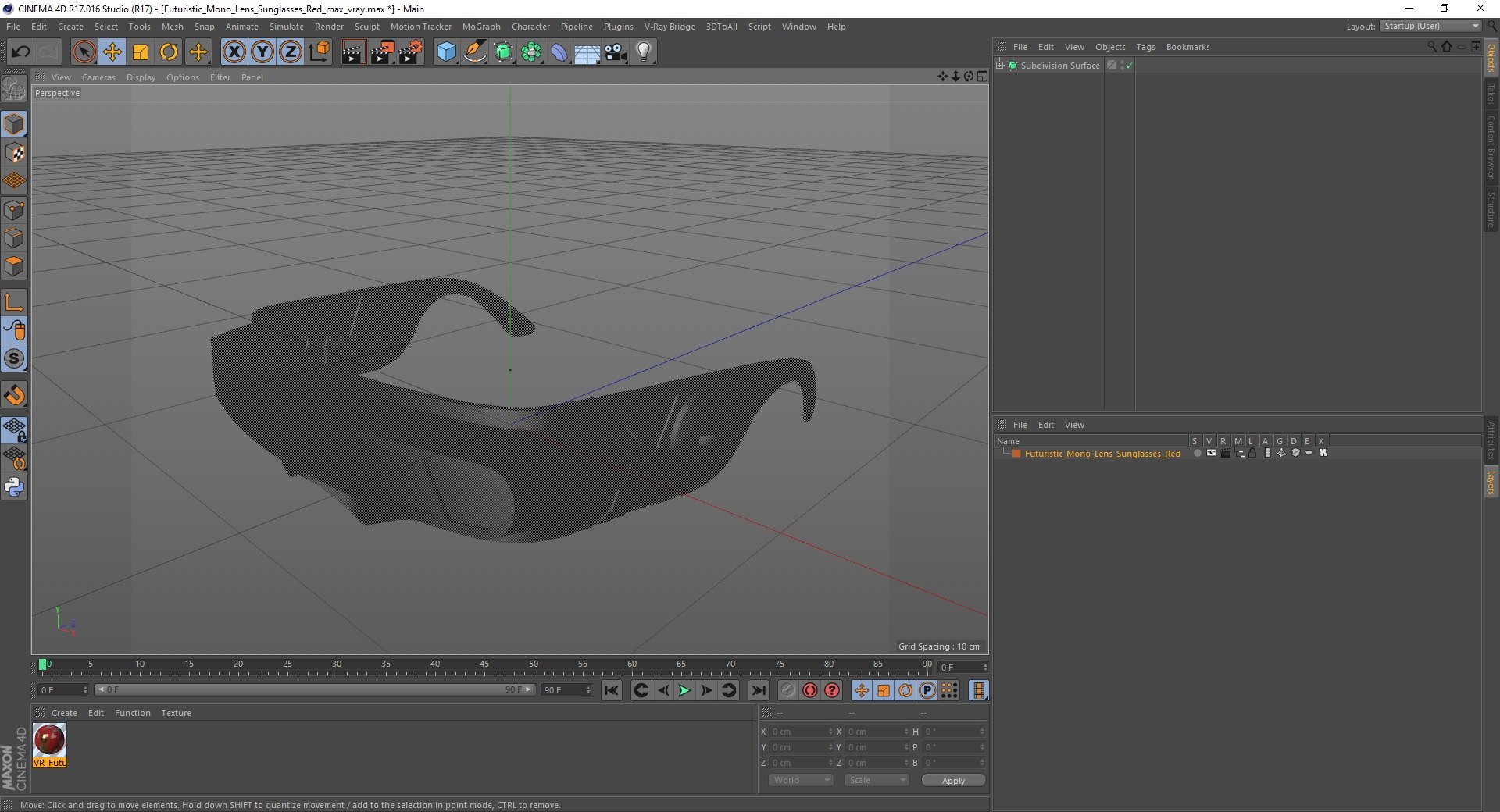 3D Futuristic Mono Lens Sunglasses Red - TurboSquid 2239803