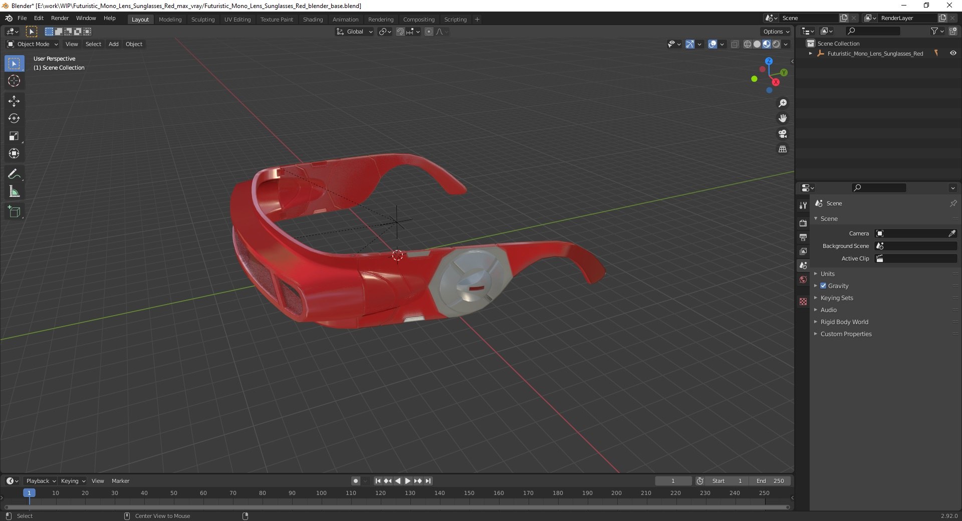 3D Futuristic Mono Lens Sunglasses Red - TurboSquid 2239803