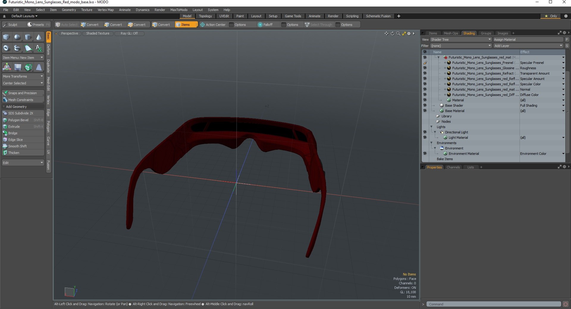 3D Futuristic Mono Lens Sunglasses Red - TurboSquid 2239803