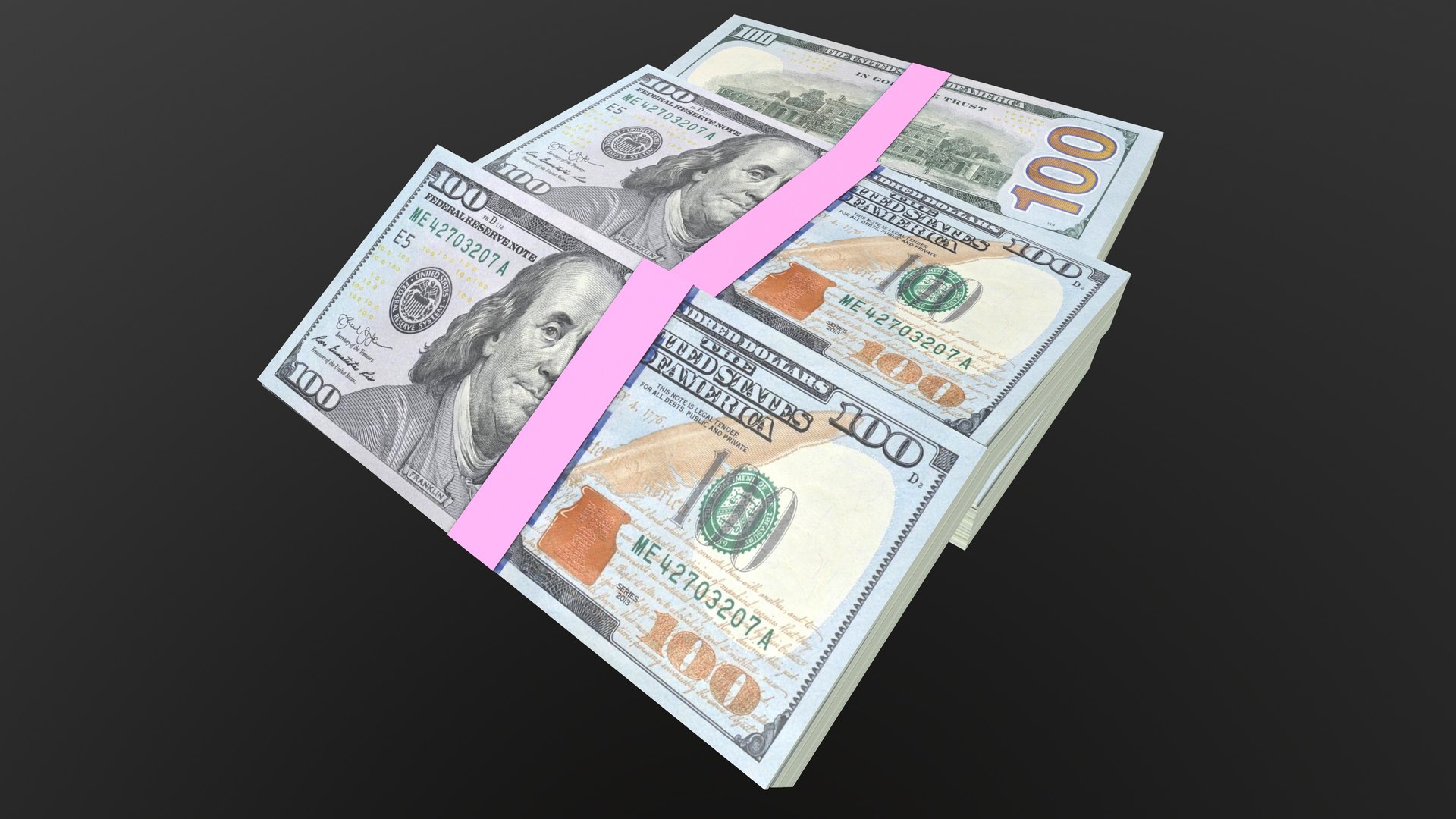 100 Dollar Note Currency Bundle AR VR PBR 3D Model - TurboSquid 2007466