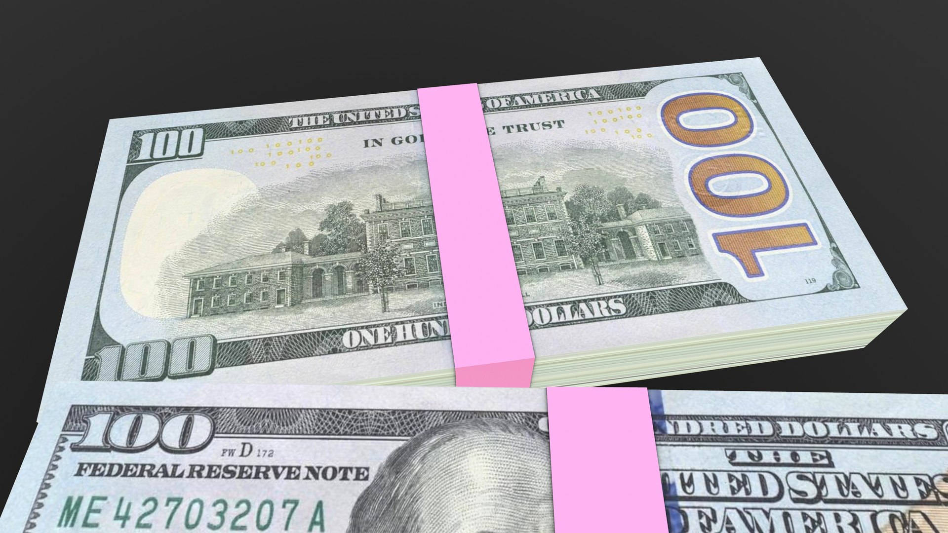 100 Dollar Note Currency Bundle AR VR PBR 3D Model - TurboSquid 2007466