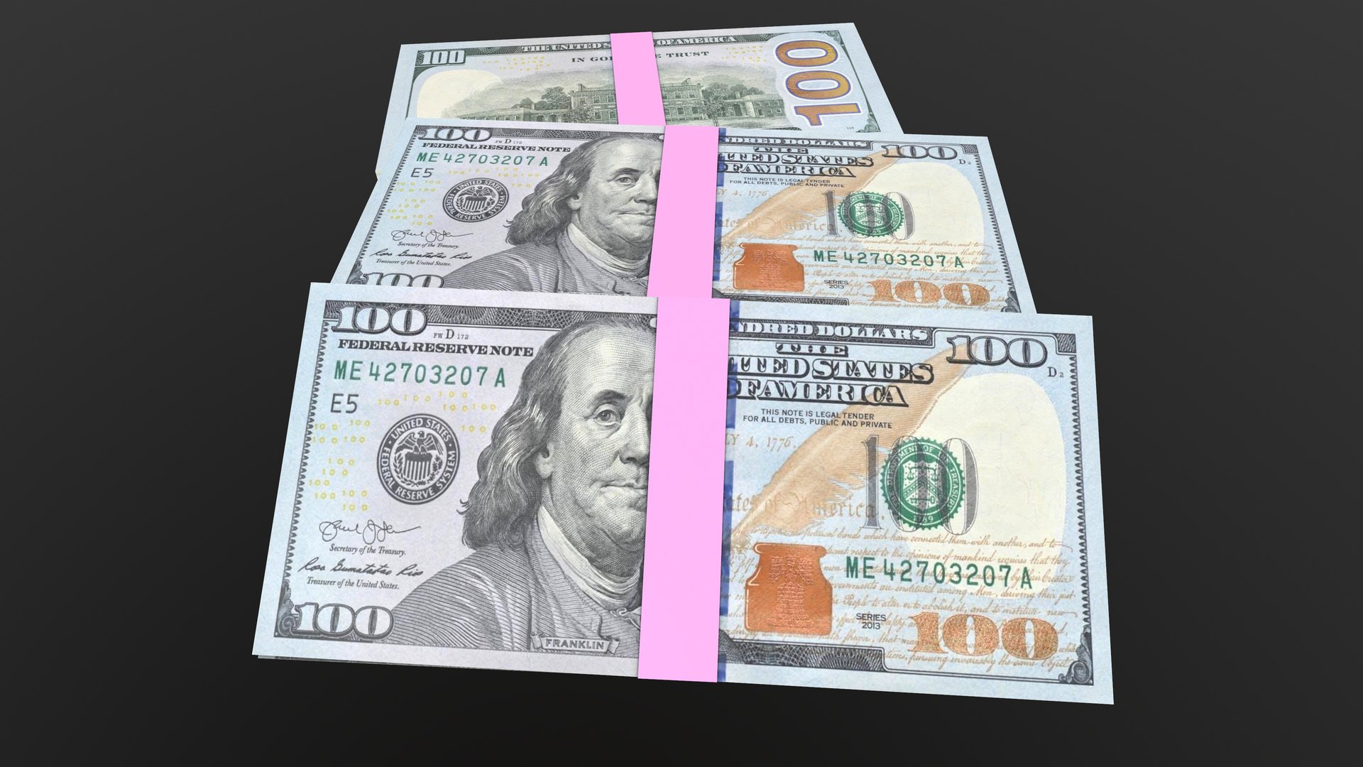 100 Dollar Note Currency Bundle AR VR PBR 3D Model - TurboSquid 2007466