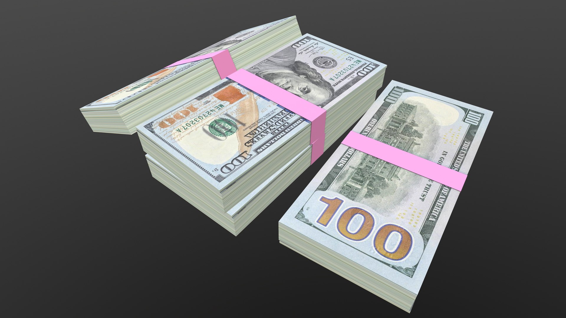100 Dollar Note Currency Bundle AR VR PBR 3D Model - TurboSquid 2007466