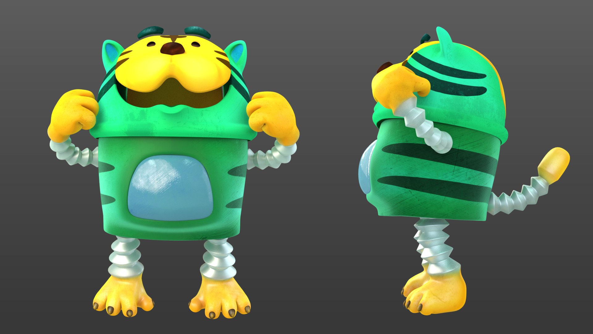 3D Model Cartoon Tiger Waste Basket Character Rigged 3D Model ...