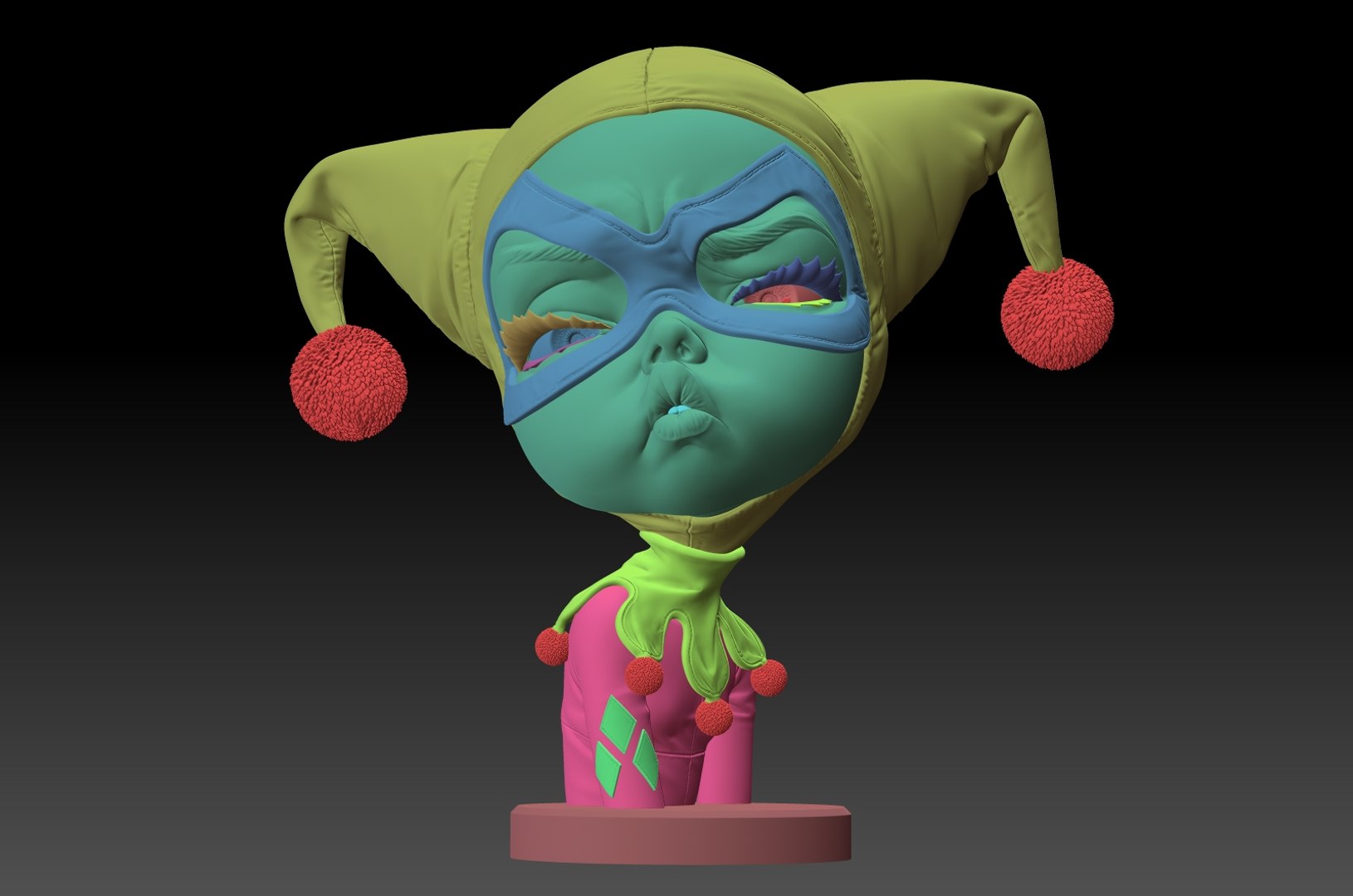 Bust Of A Naughty Little Girl In A Harley Quinn Clown Costume 3D Model ...