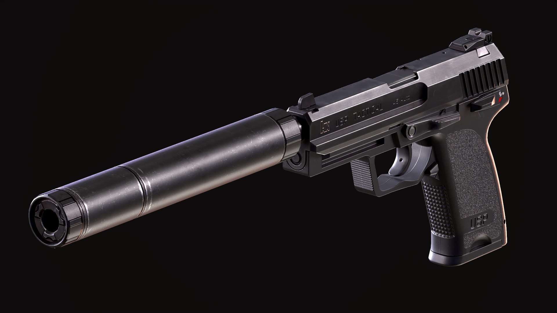 USP Tactical Pistol With Suppressor Low Poly Game-Ready Model 3D ...