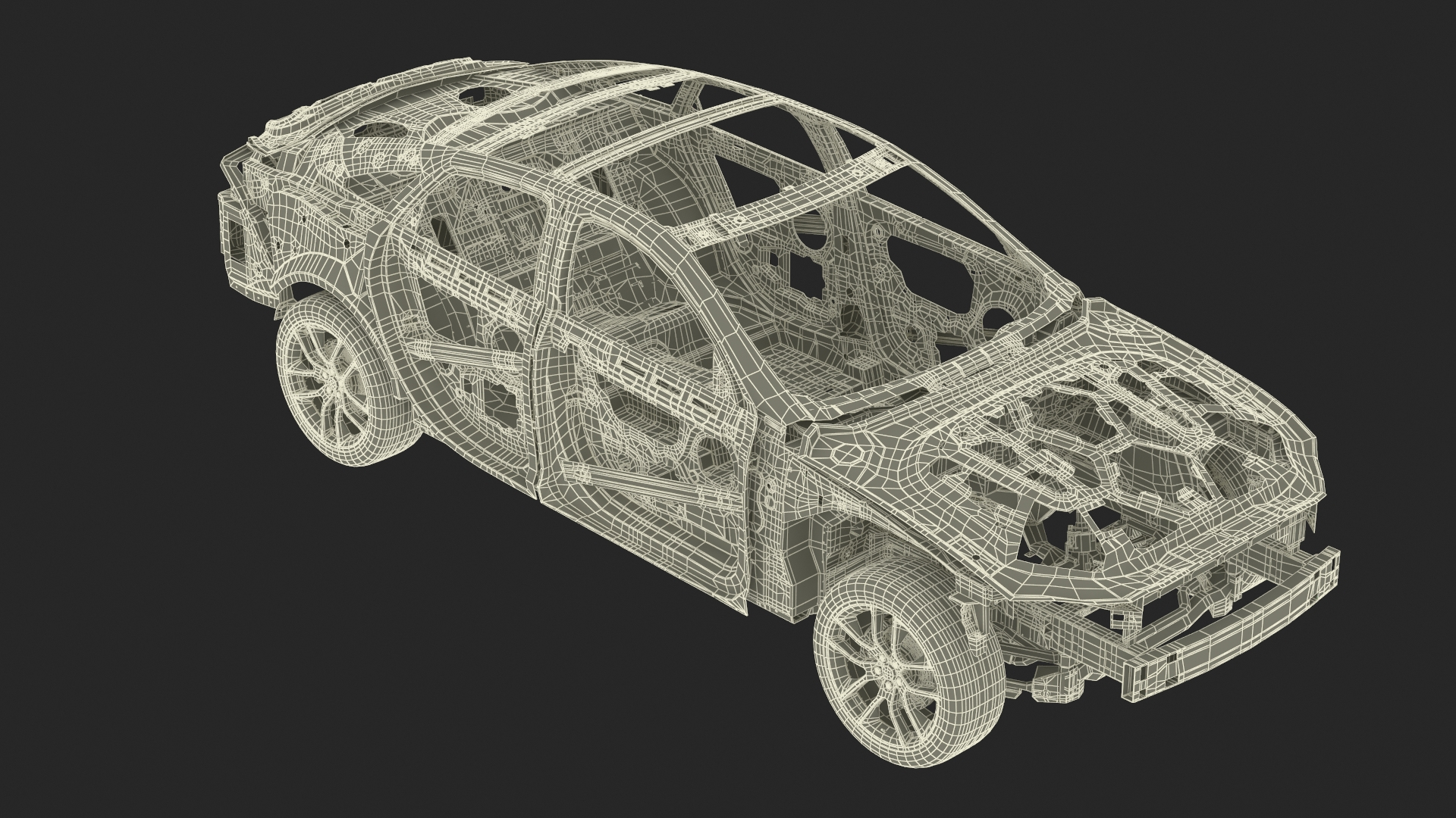 3D Car Frame And Chassis With Wheels Rigged For Cinema 4D Model ...