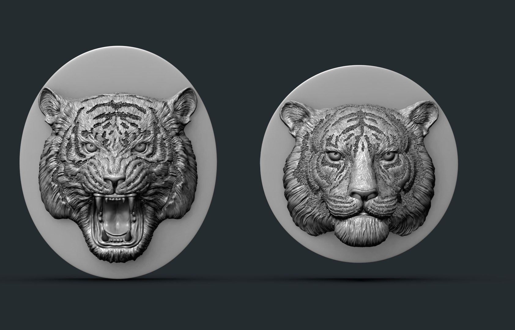 Bas-relief Tiger Head Collection Model - TurboSquid 1833154