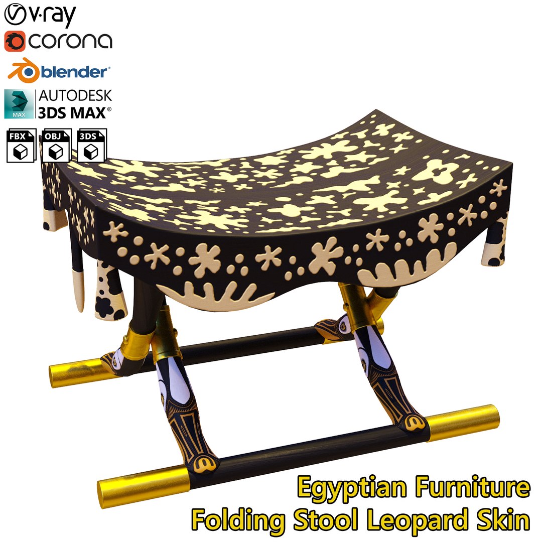 Egyptian Furniture Kit - Folding Stool Leopard Skin 3D Model ...