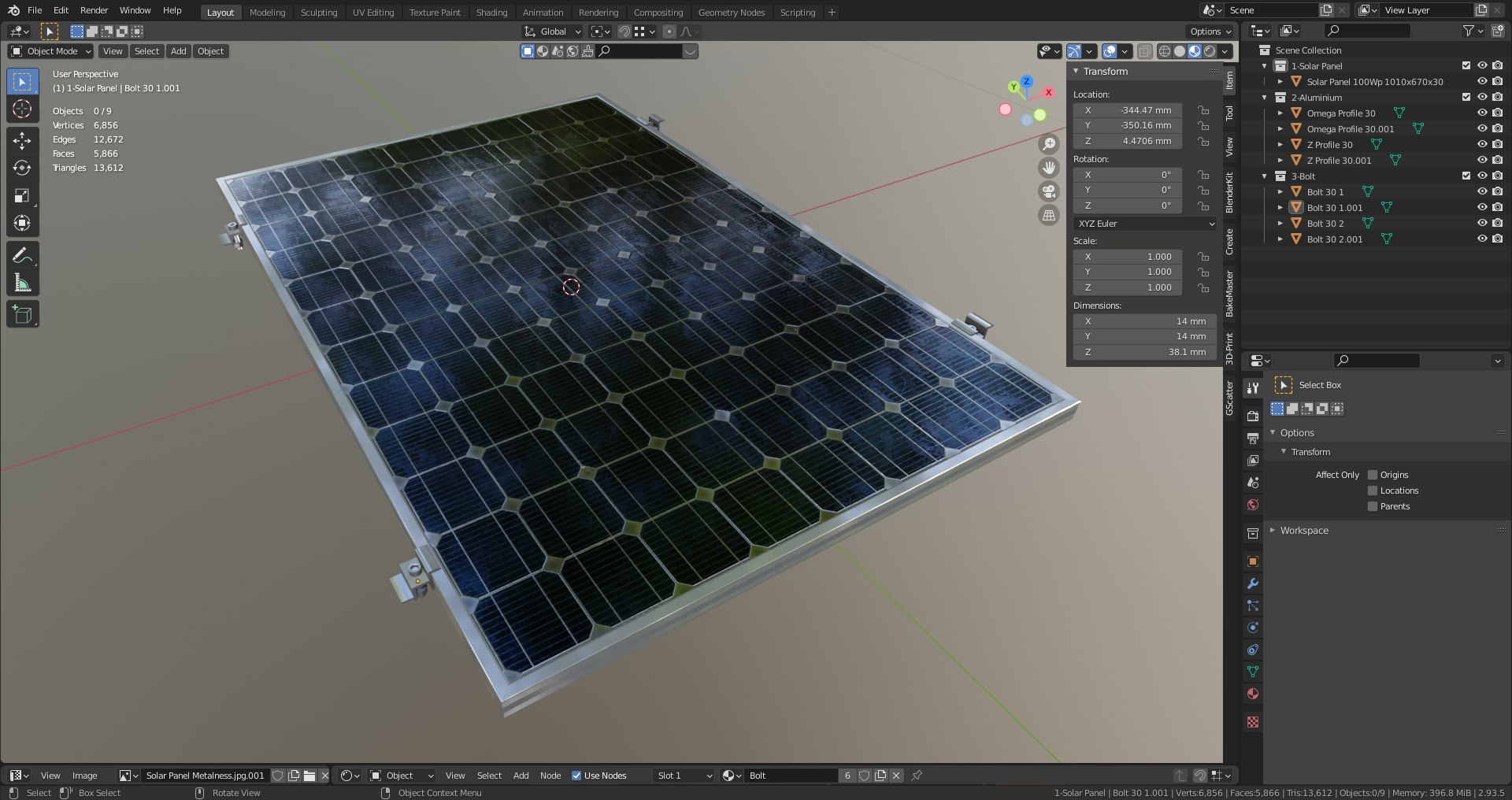 7-Solar Panel 100Wp 1010x670x30mm 3D - TurboSquid 2094675