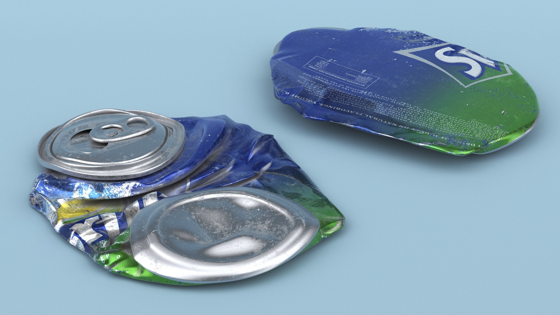 3D Sprite Crushed Soda Can Blue Green Used Model - TurboSquid 2504196