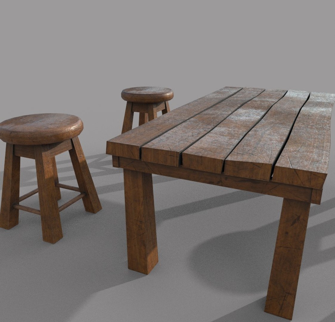 Wooden Stool And Table 3D Model - TurboSquid 1735538
