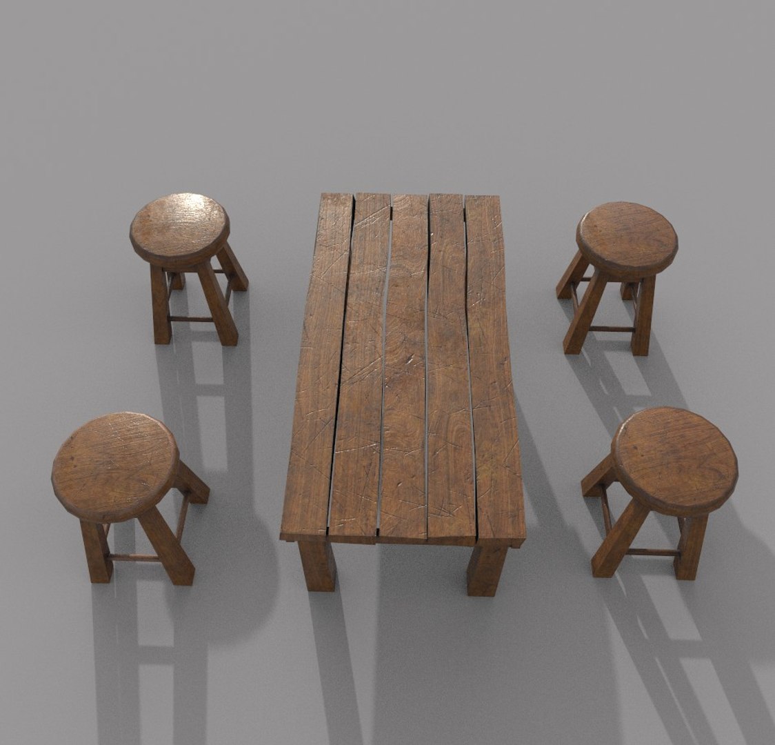 Wooden Stool And Table 3D Model - TurboSquid 1735538