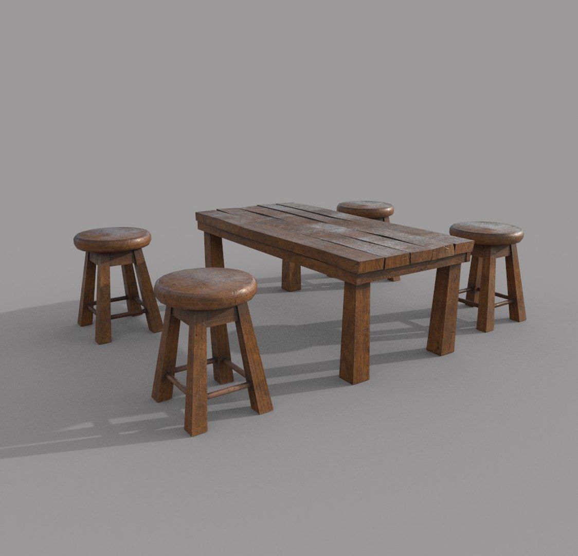 Wooden Stool And Table 3D Model - TurboSquid 1735538