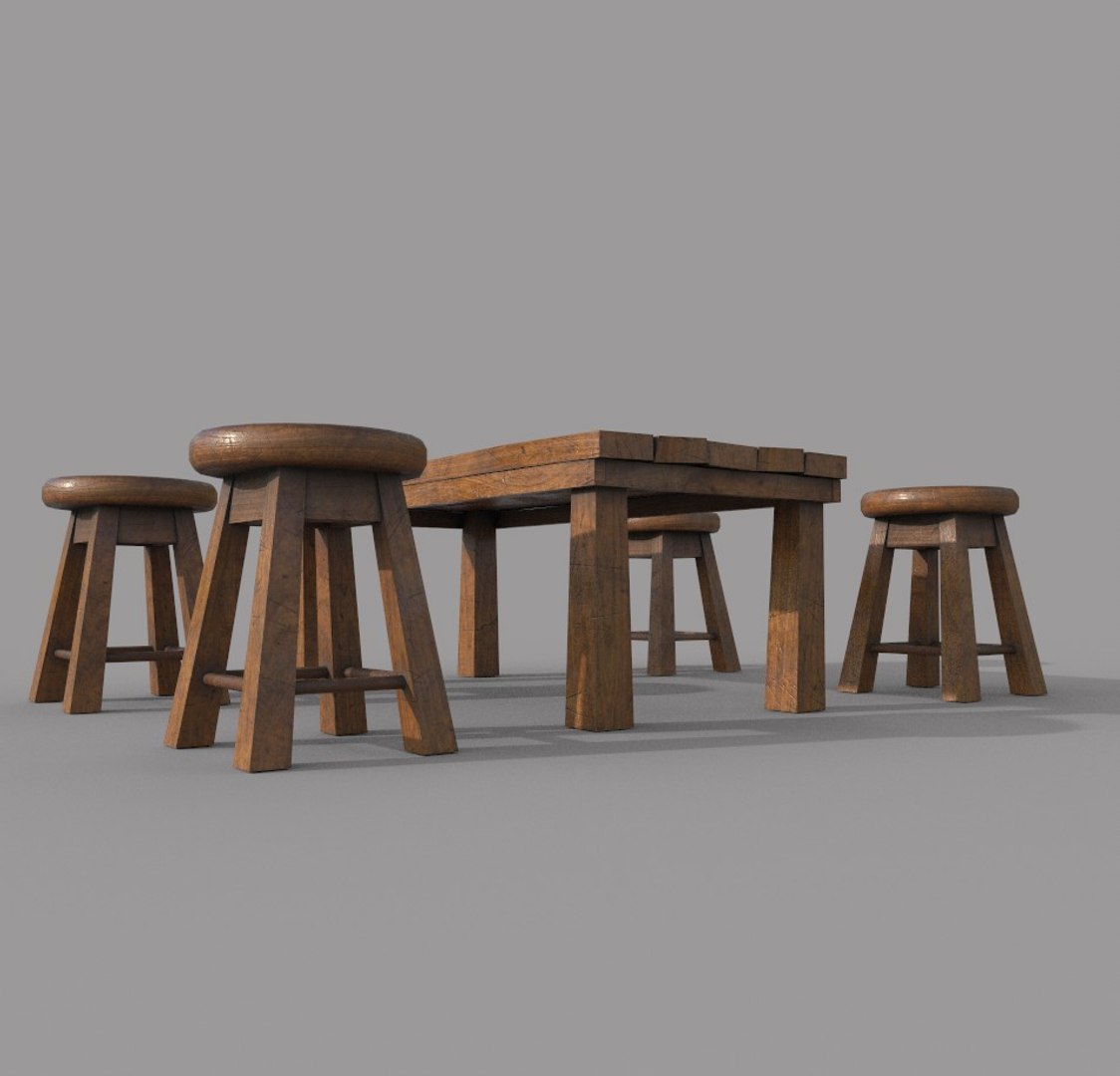 Wooden Stool And Table 3D Model - TurboSquid 1735538